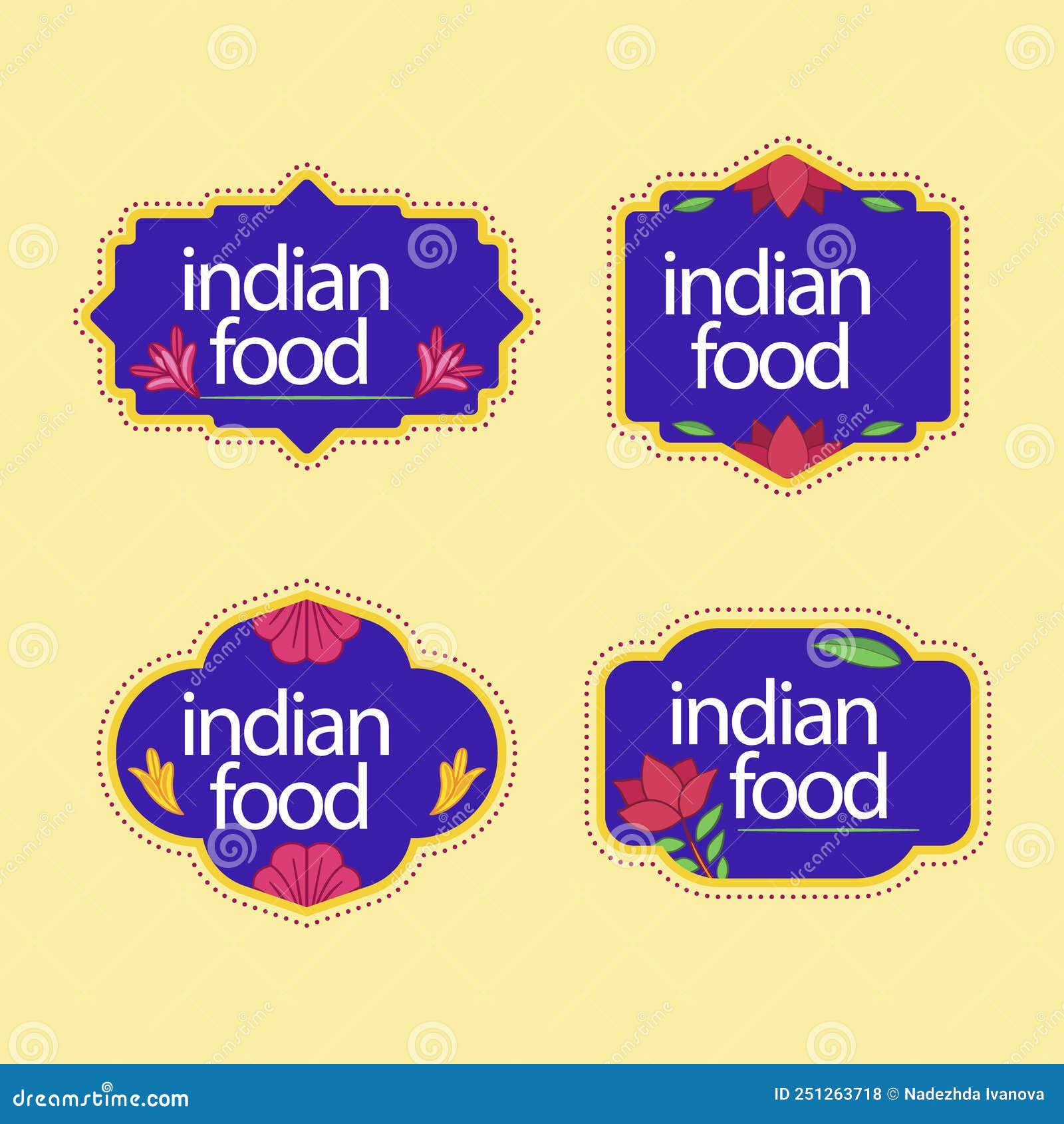 Hand Drawn Indian Restaurant Labels Template Vector Illustration. Stock ...