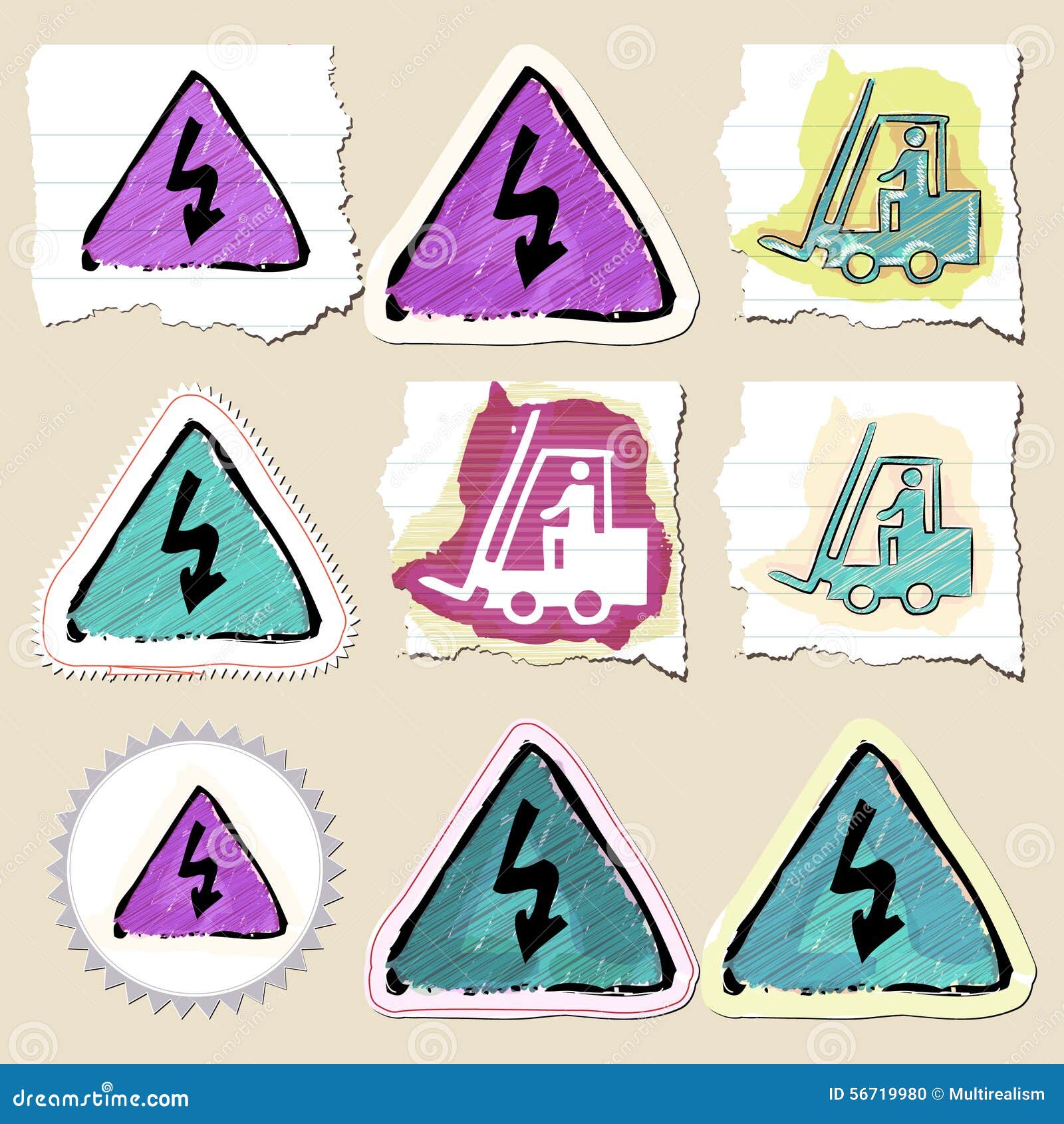 Hand Drawn Industrial and Construction Emblems Set Stock Illustration ...