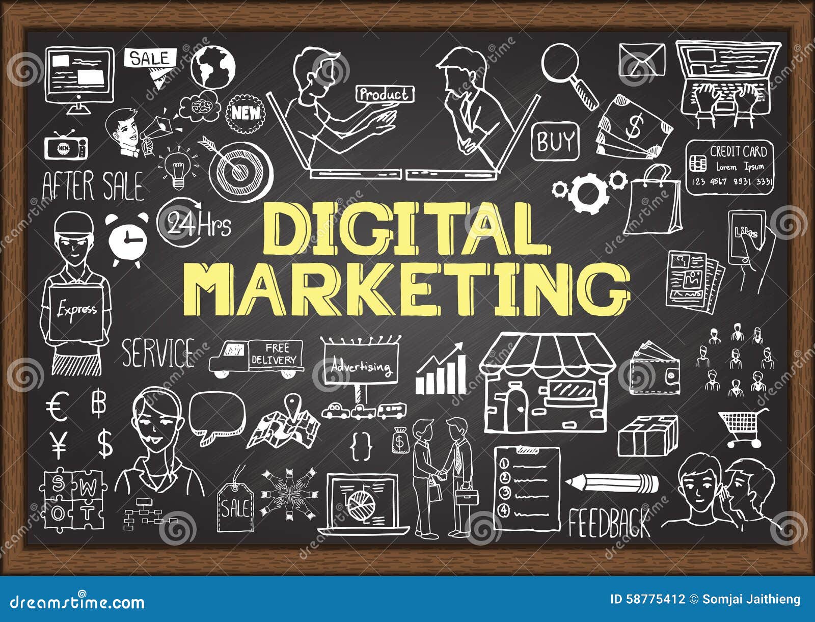 Hand Drawn Info Graphic on Chalkboard with Digital Marketing Concept ...