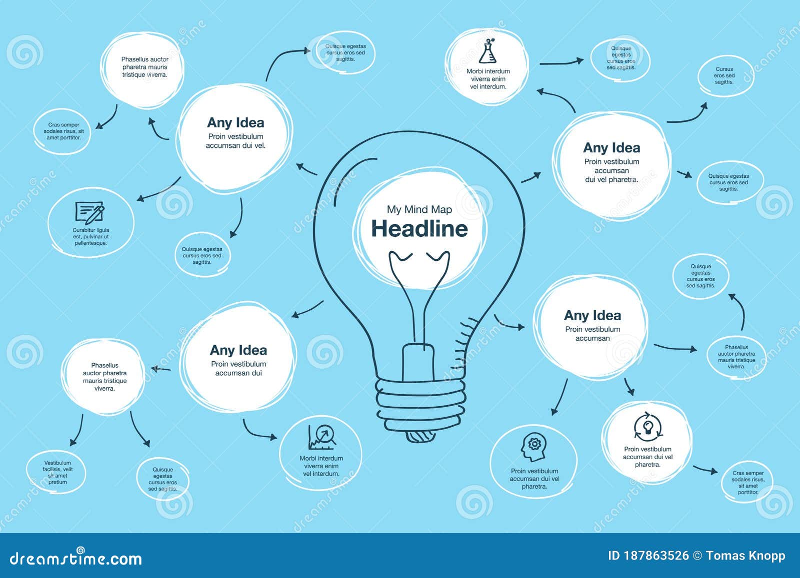 Hand Drawn Infographic for Mind Map Visualization Template with Light ...