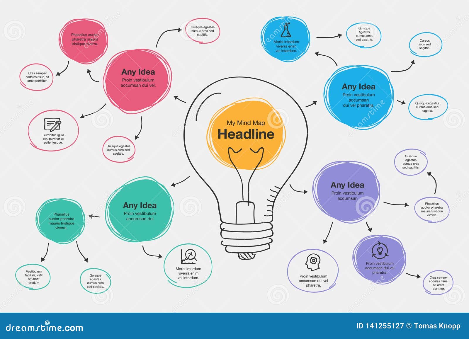 Hand Drawn Infographic for Mind Map Visualization Template with Light ... Hand Drawn Infographic for Mind Map Visualization Template with Light ...