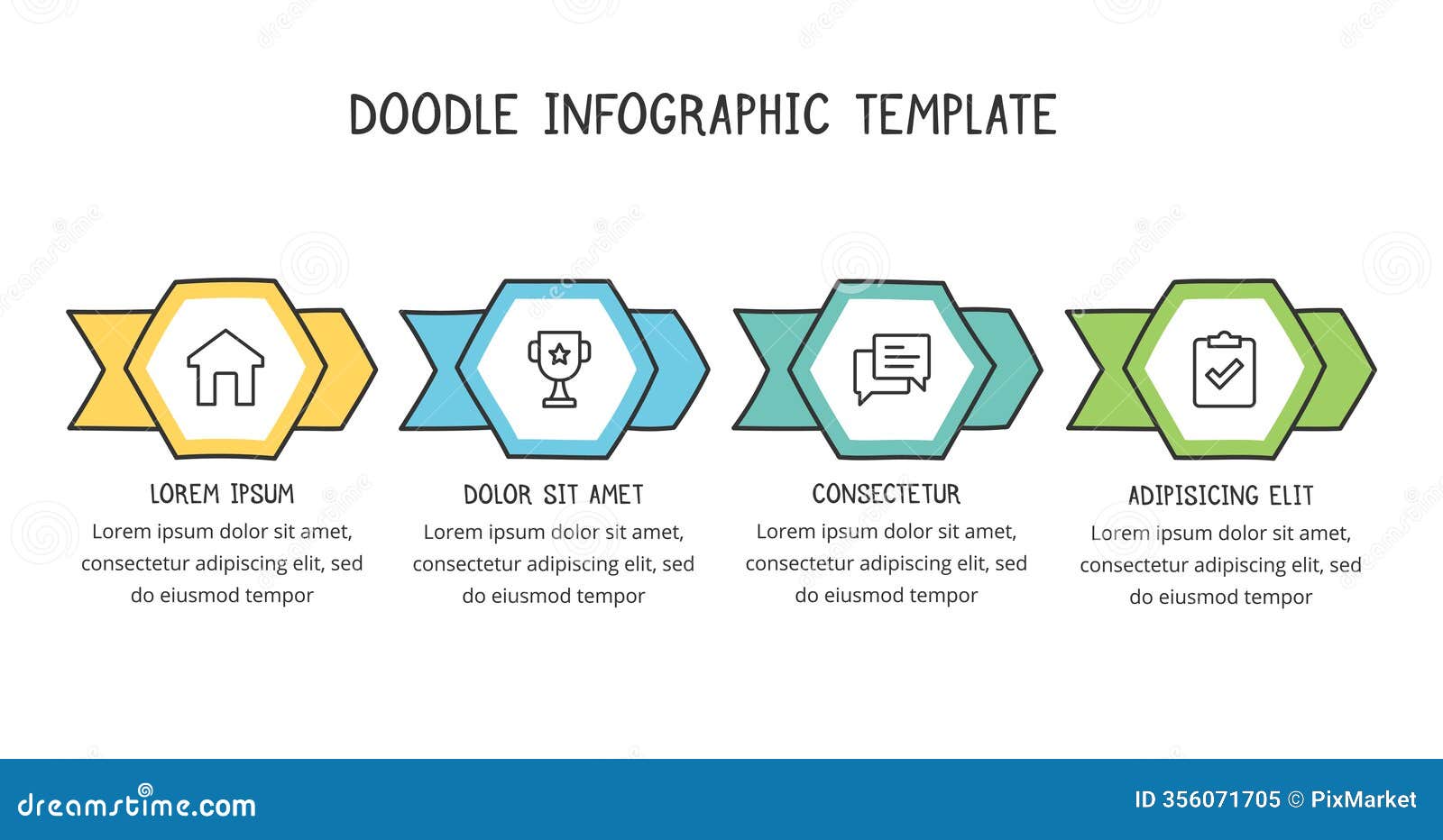 Hand Drawn Infographic Template with 4 Arrows Stock Illustration ...