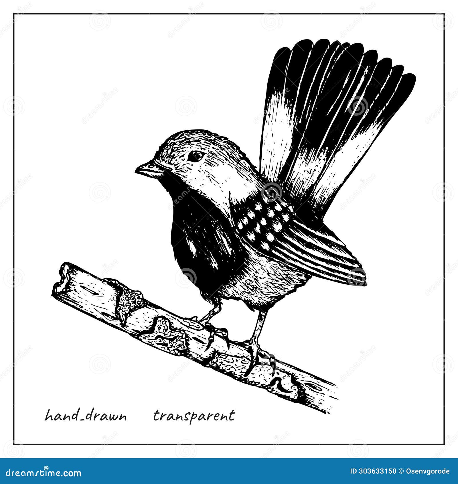 Hand-drawn Ink Bird. Vector Illustration of a Bird on a Tree Branch ...