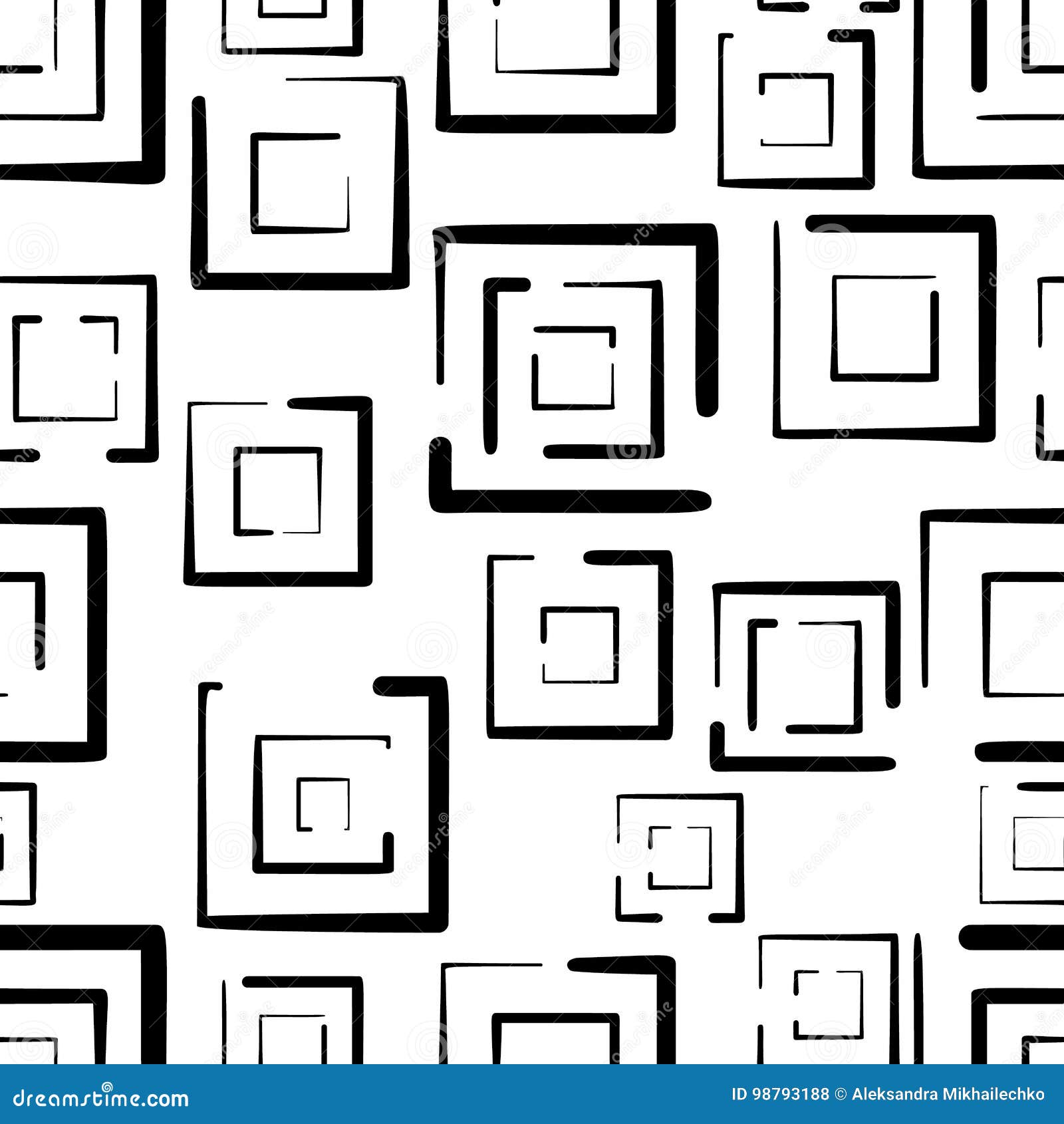 Hand Drawn Seamless Pattern with Squares Isolated on White Background ...