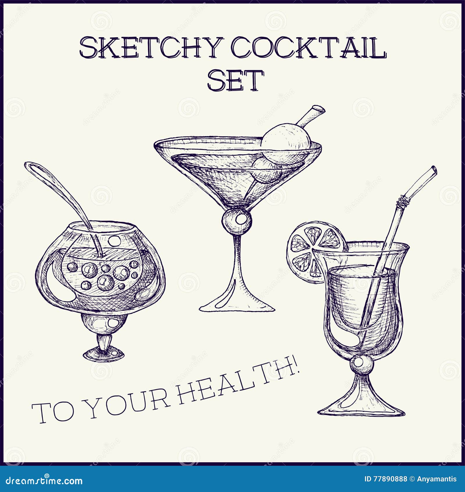 Hand Drawn Ink Sketchy Cocktail Set. Vector Illustration Stock Vector ...