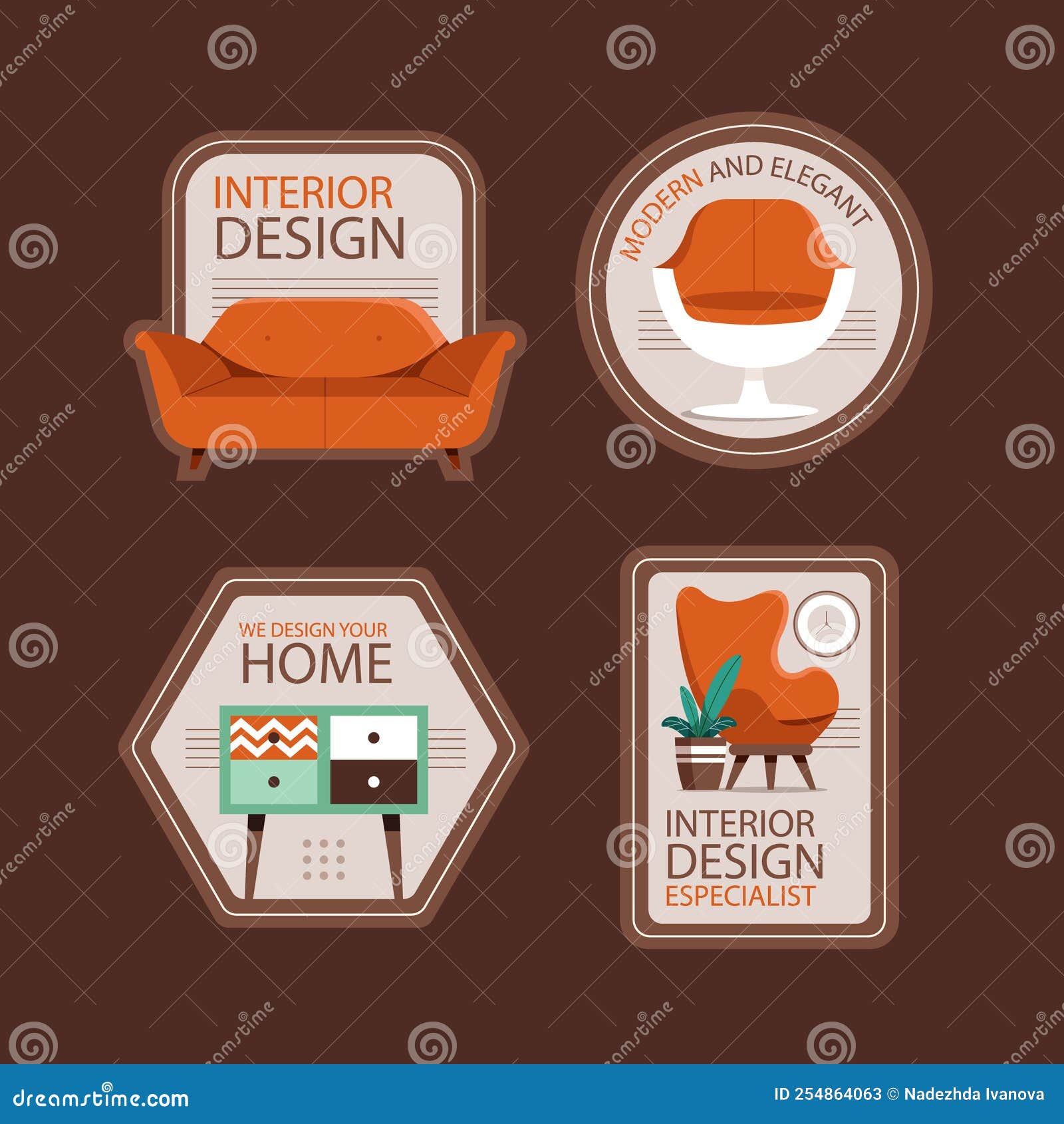 Hand Drawn Interior Design Labels Vector Illustration Stock Vector ...