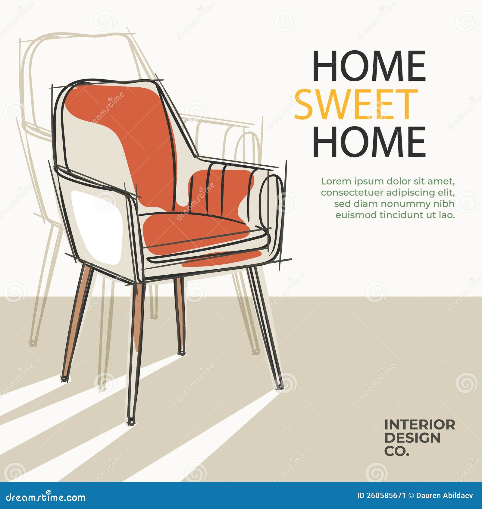 Hand Drawn Interior Design Post Vector Illustration. Stock Image ...