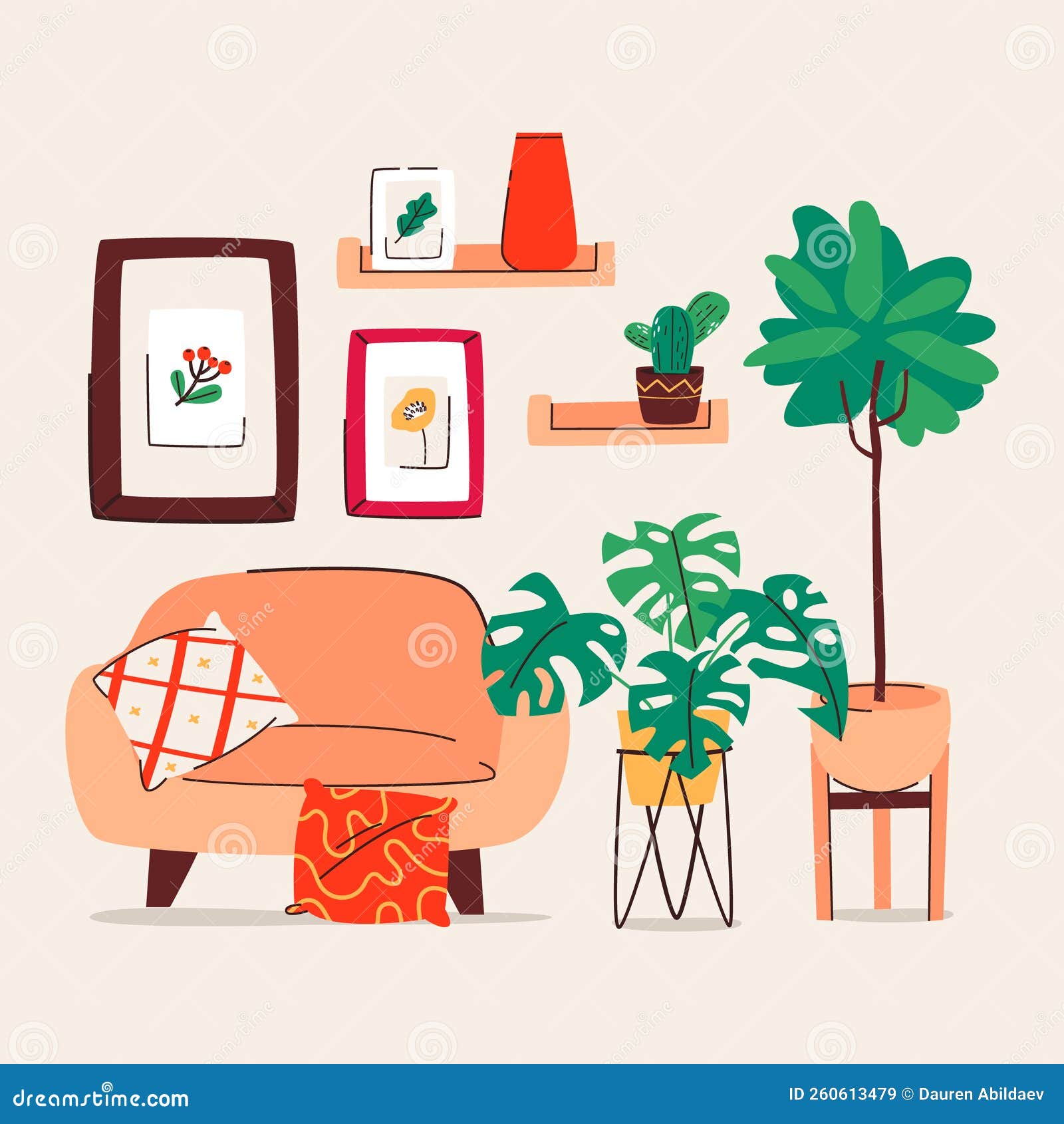 Hand Drawn Interior Items Lagom Set Vector Illustration. Stock Vector ...