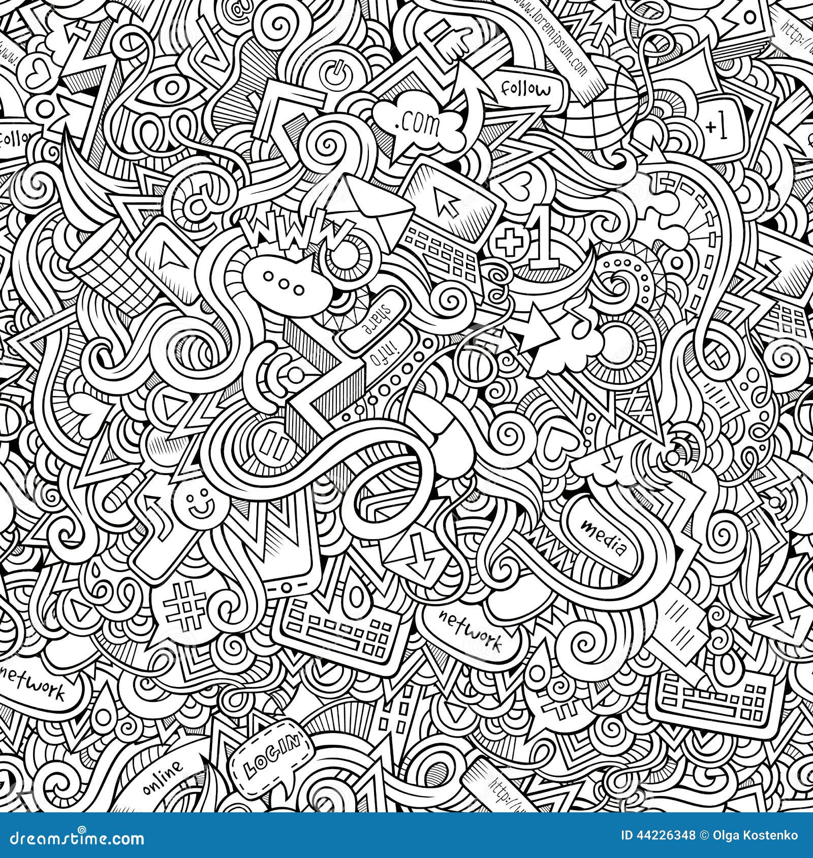 Hand Drawn Internet Social Media Seamless Stock Vector - Illustration ...