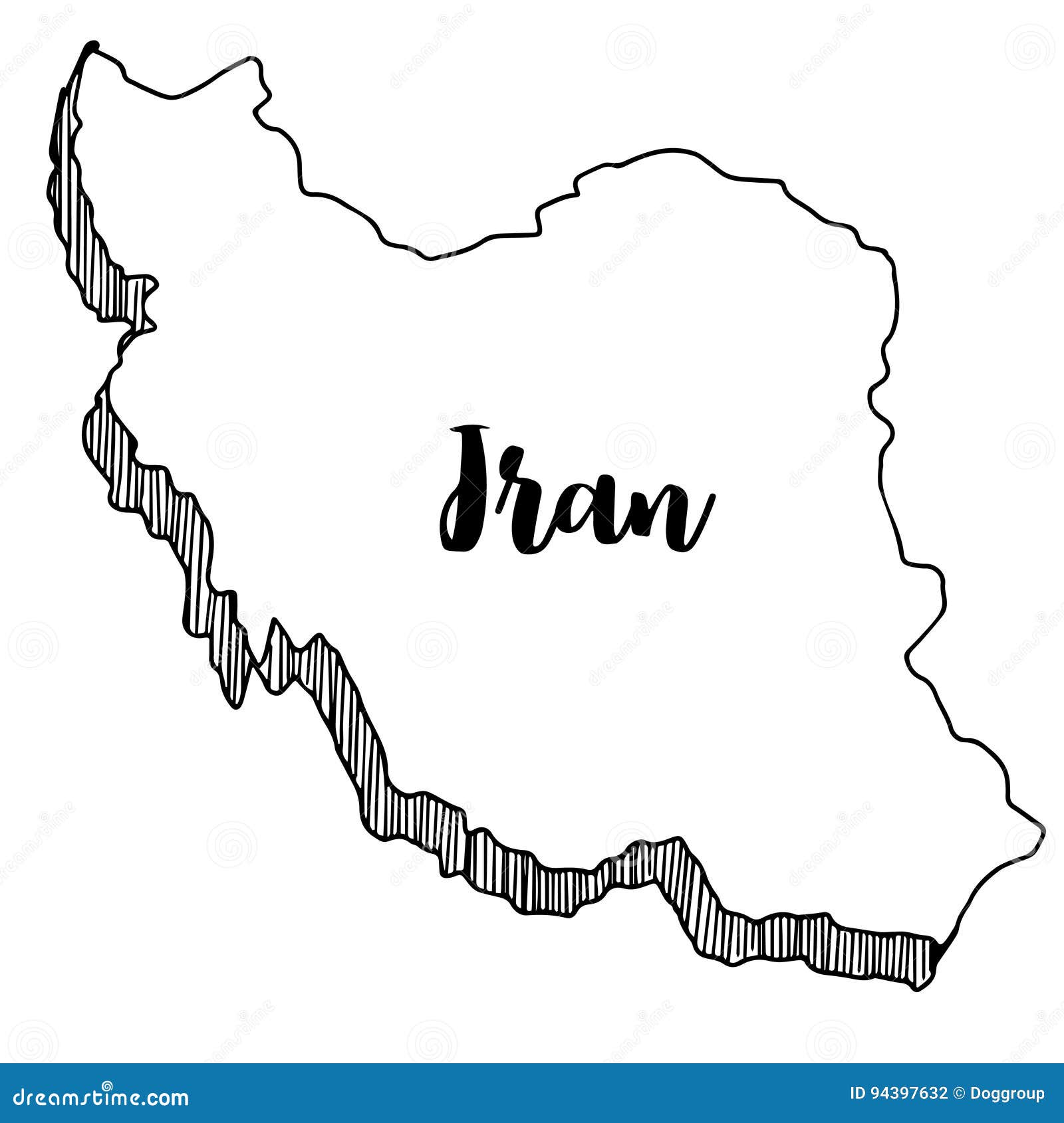 Hand drawn of Iran map stock vector. Illustration of islamic - 94397632