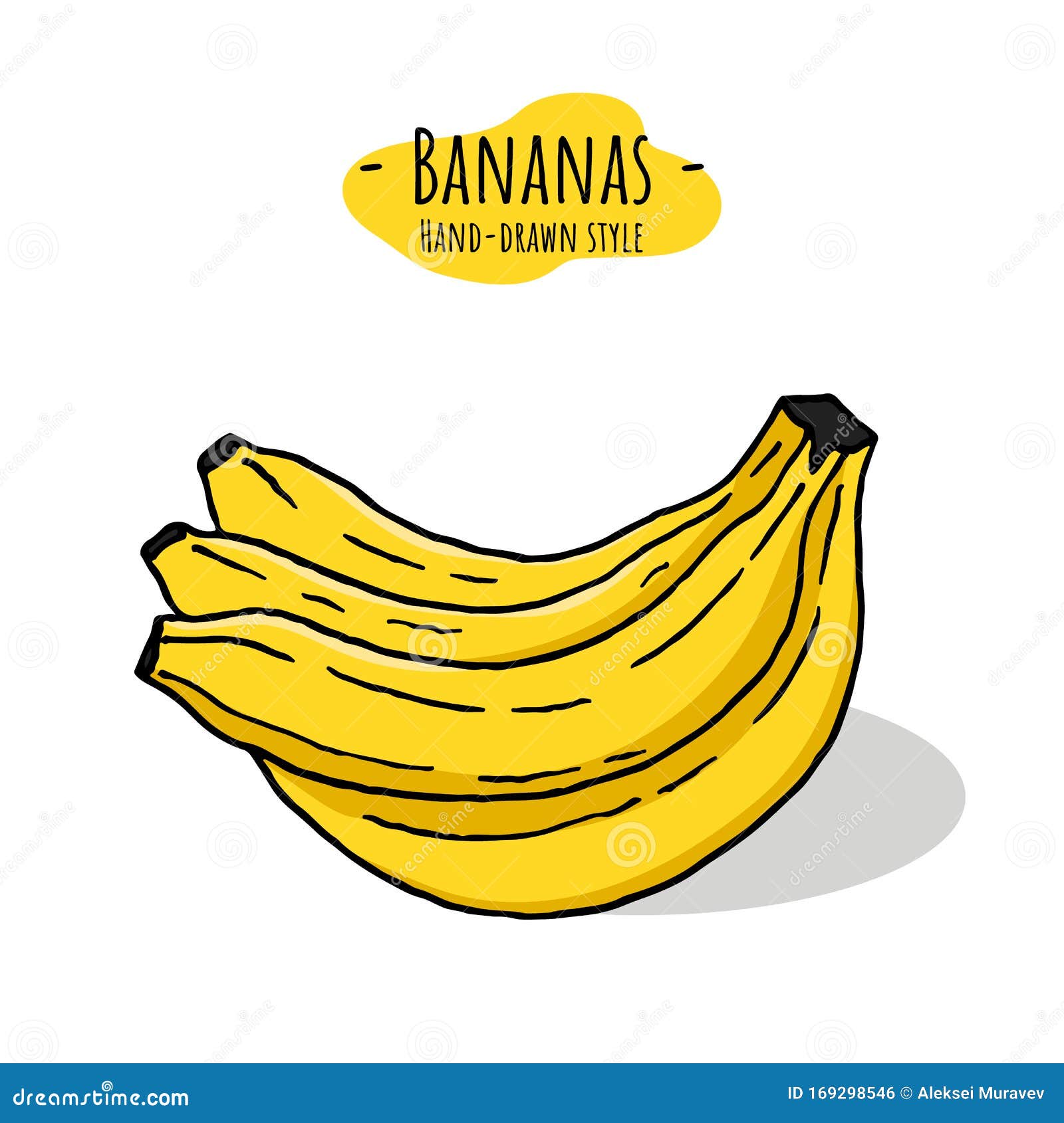 Hand-drawn Isolated Illustration of Banana Bunch. Vector Cartoon Doodle ...