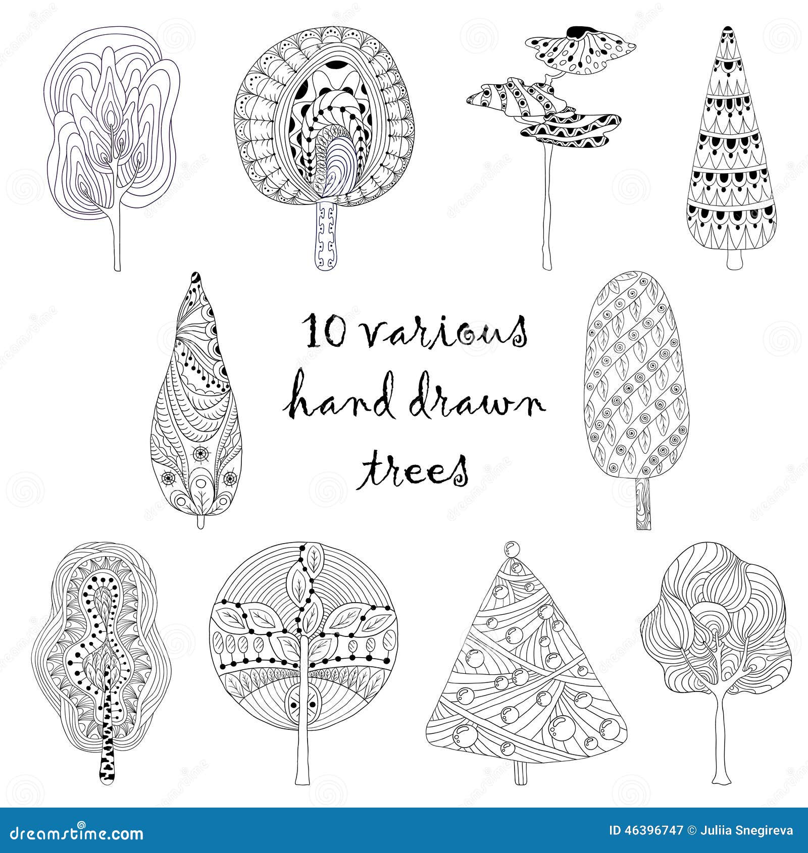 Hand Drawn Isolated, Sketch, Doodle Trees Set Stock Vector ...