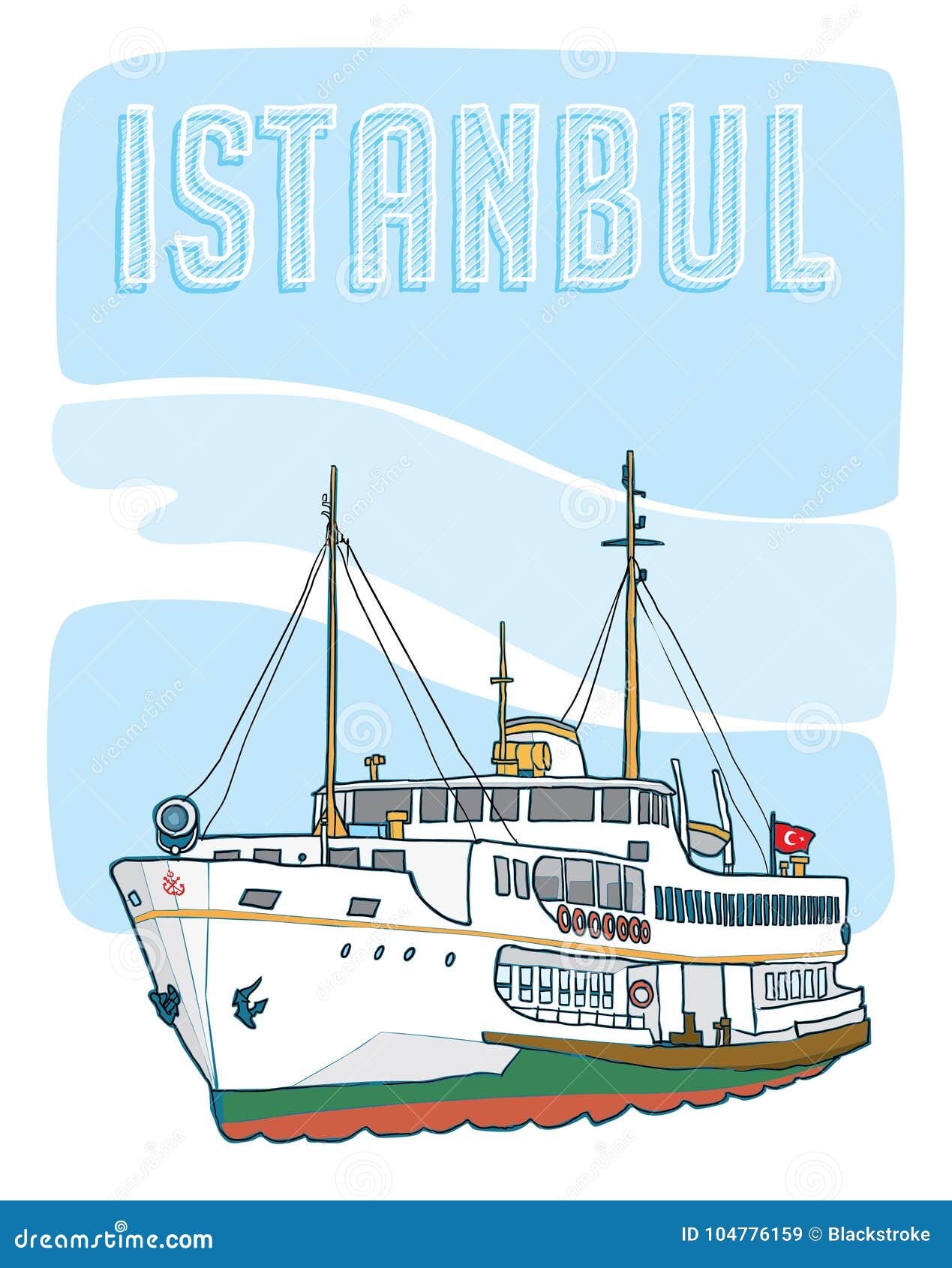 Hand Drawn Istanbul Ferry Cartoon Vector | CartoonDealer.com #104776159