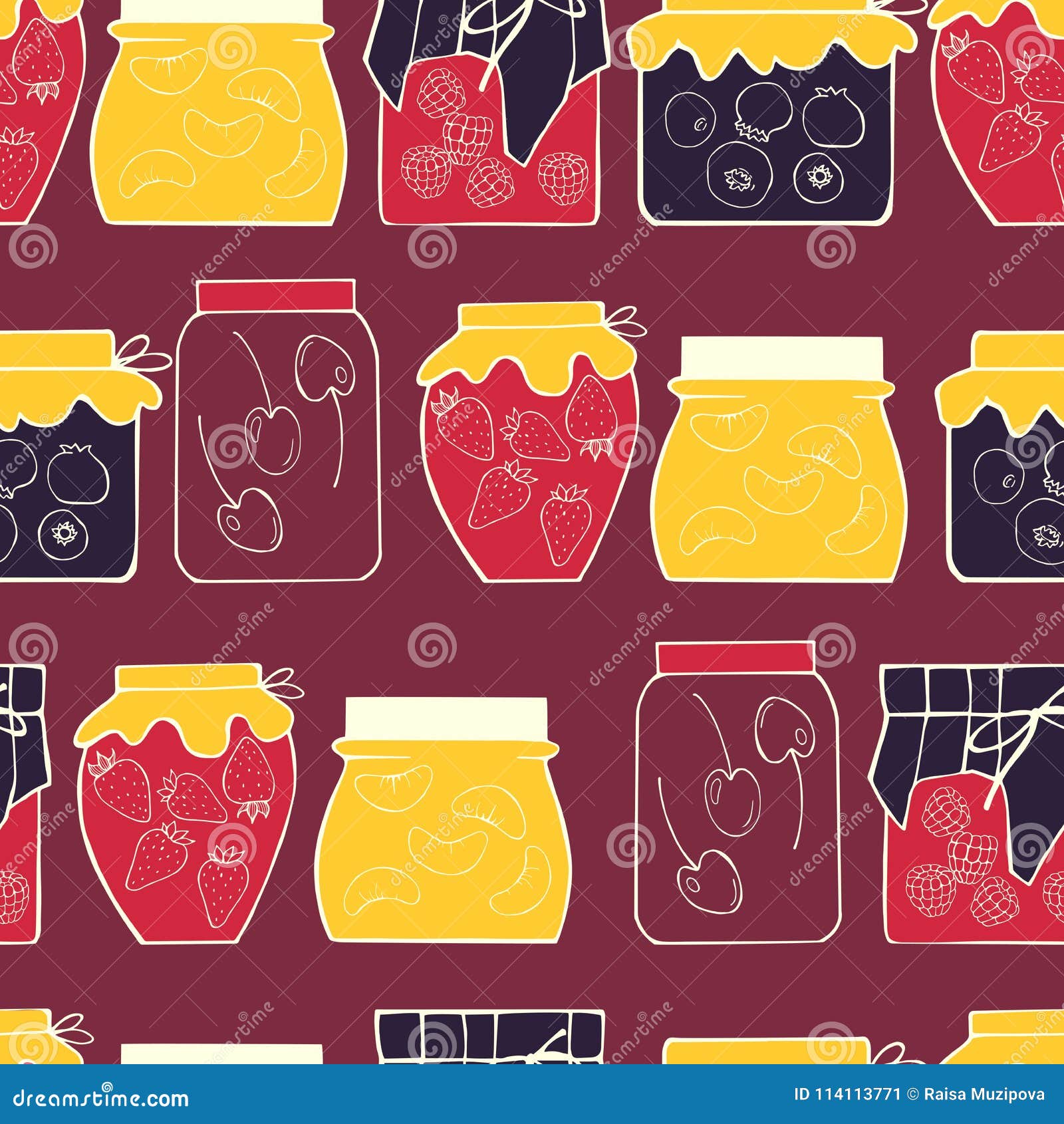 Hand-drawn Jam Jar. Vector Seamless Pattern Stock Vector - Illustration ...