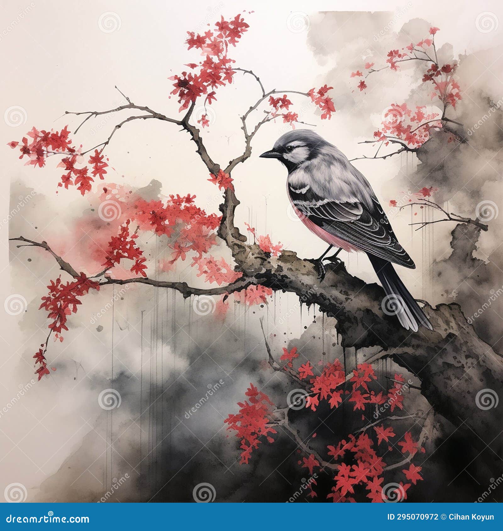 Hand Drawn Japanese Ink Wash Art Stock Illustration - Illustration of ...