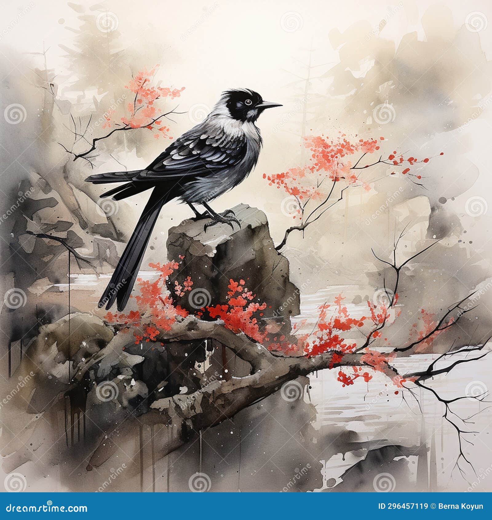 Hand Drawn Japanese Sumi-e Art Stock Illustration - Illustration of ...