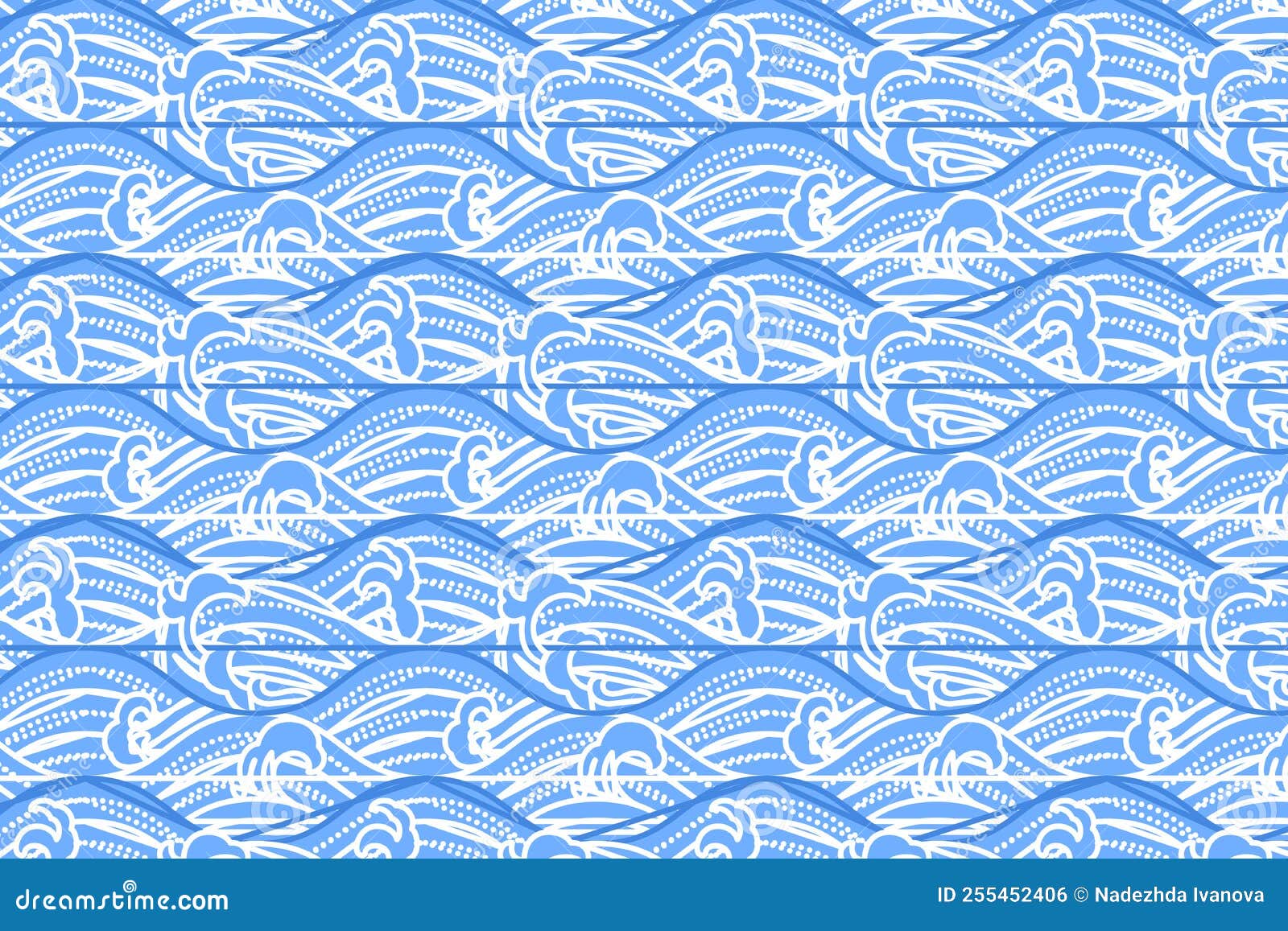 Hand Drawn Japanese Wave Pattern Set Vector Illustration. Stock Vector ...