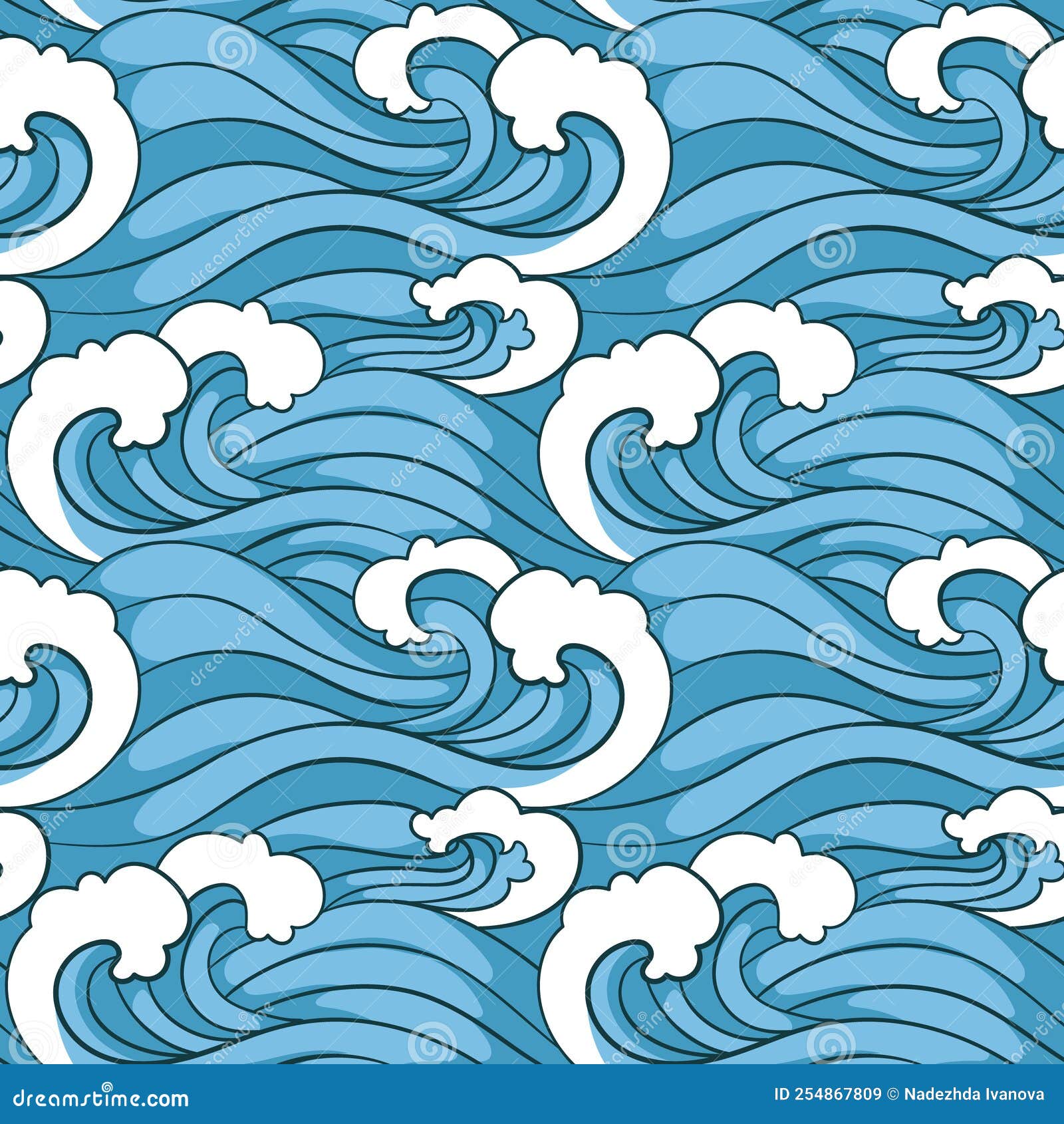 Hand Drawn Japanese Wave Pattern Vector Illustration Stock Vector ...