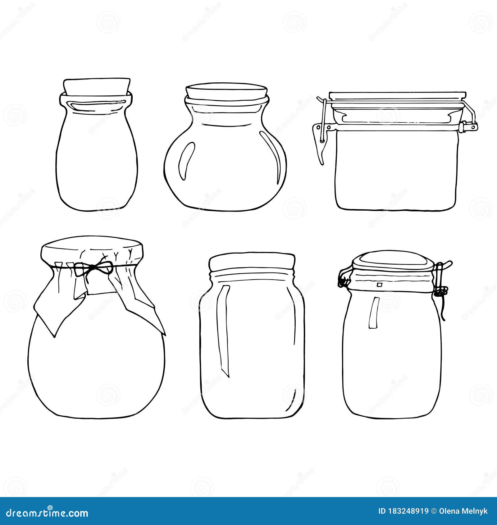 Hand Drawn Jar Set. Contour Sketch. Kitchen Objects Doodle Style ...
