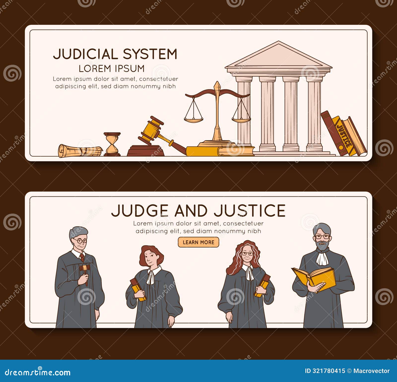 Hand Drawn Judge Horizontal Banner Template Set Stock Illustration ...