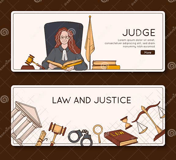 Hand Drawn Judge Horizontal Banner Template Set Stock Illustration ...