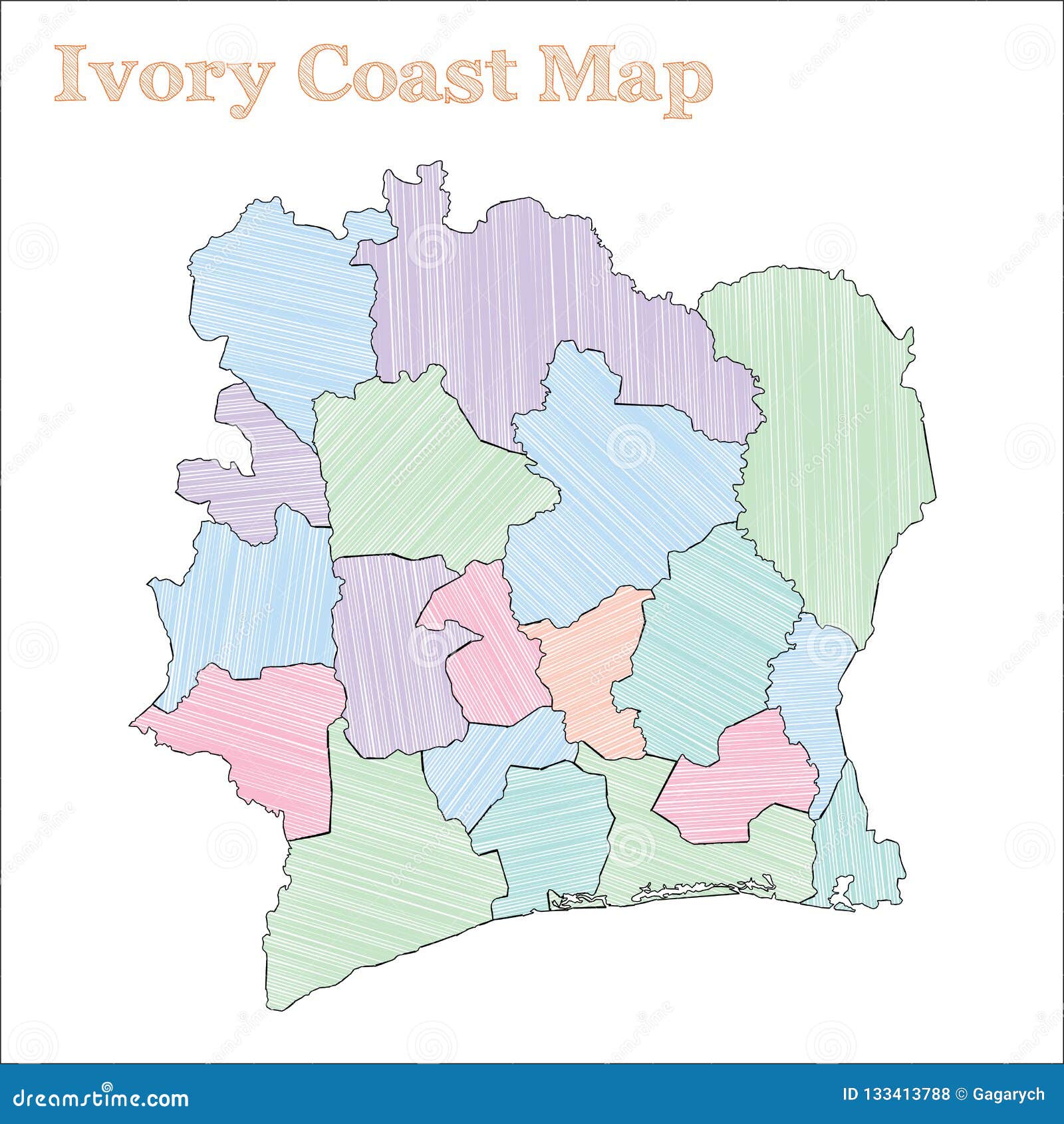 Hand-drawn Kaart Van Ivoorkust Vector Illustratie - Illustration of ...