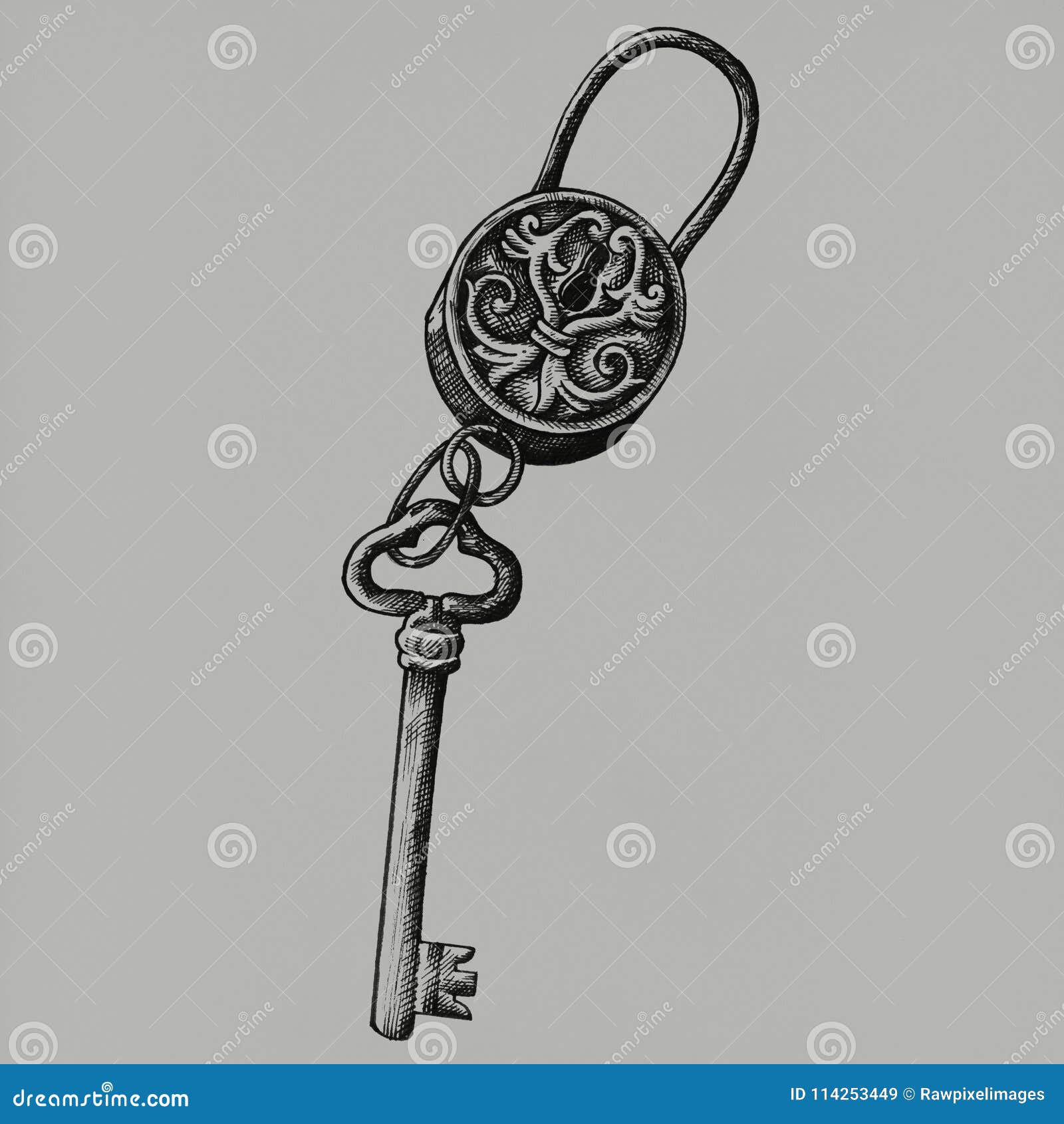 Hand Drawn Key and Lock Isolated Stock Illustration - Illustration of ...