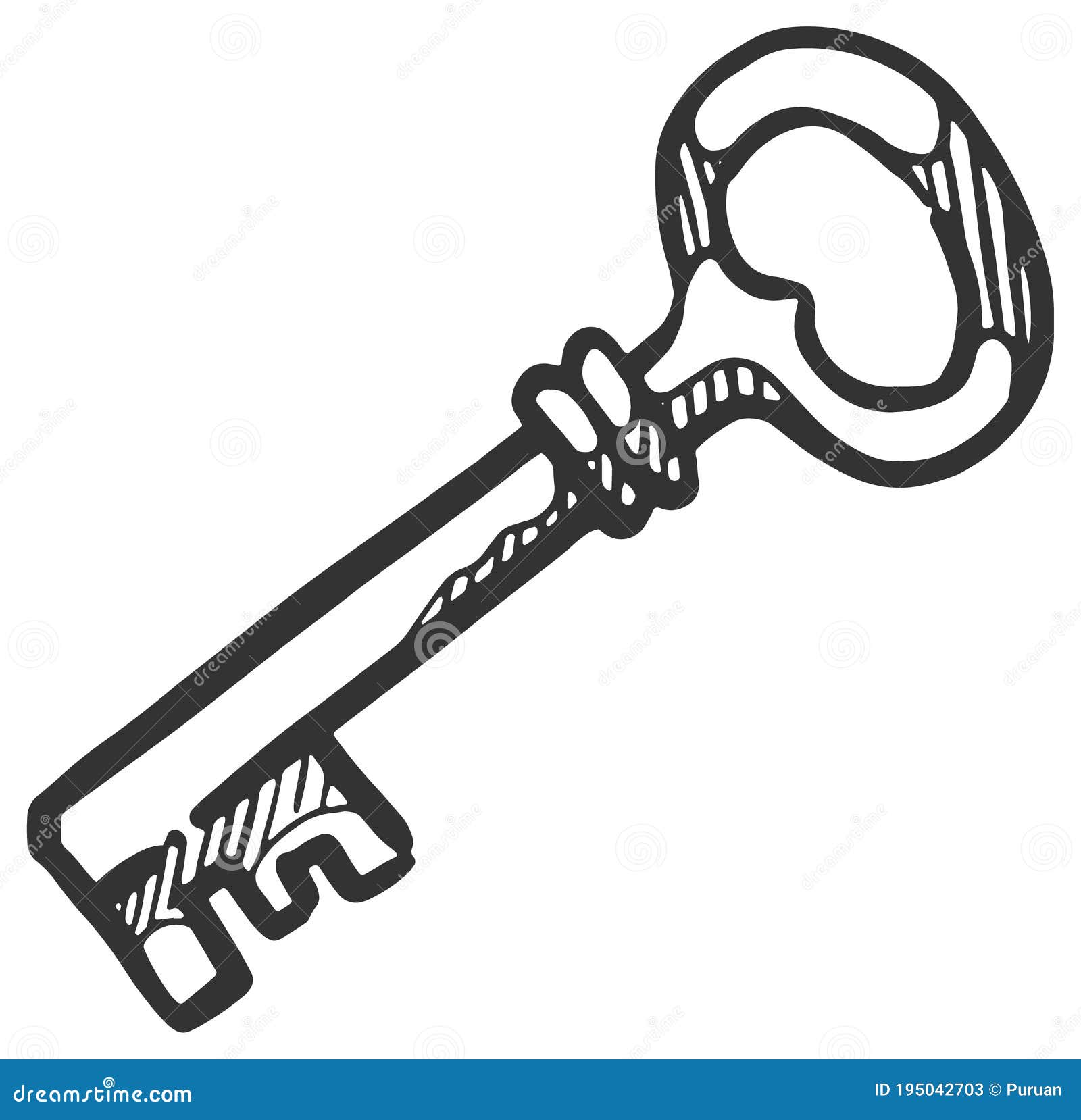 Hand drawn key stock vector. Illustration of vector - 195042703