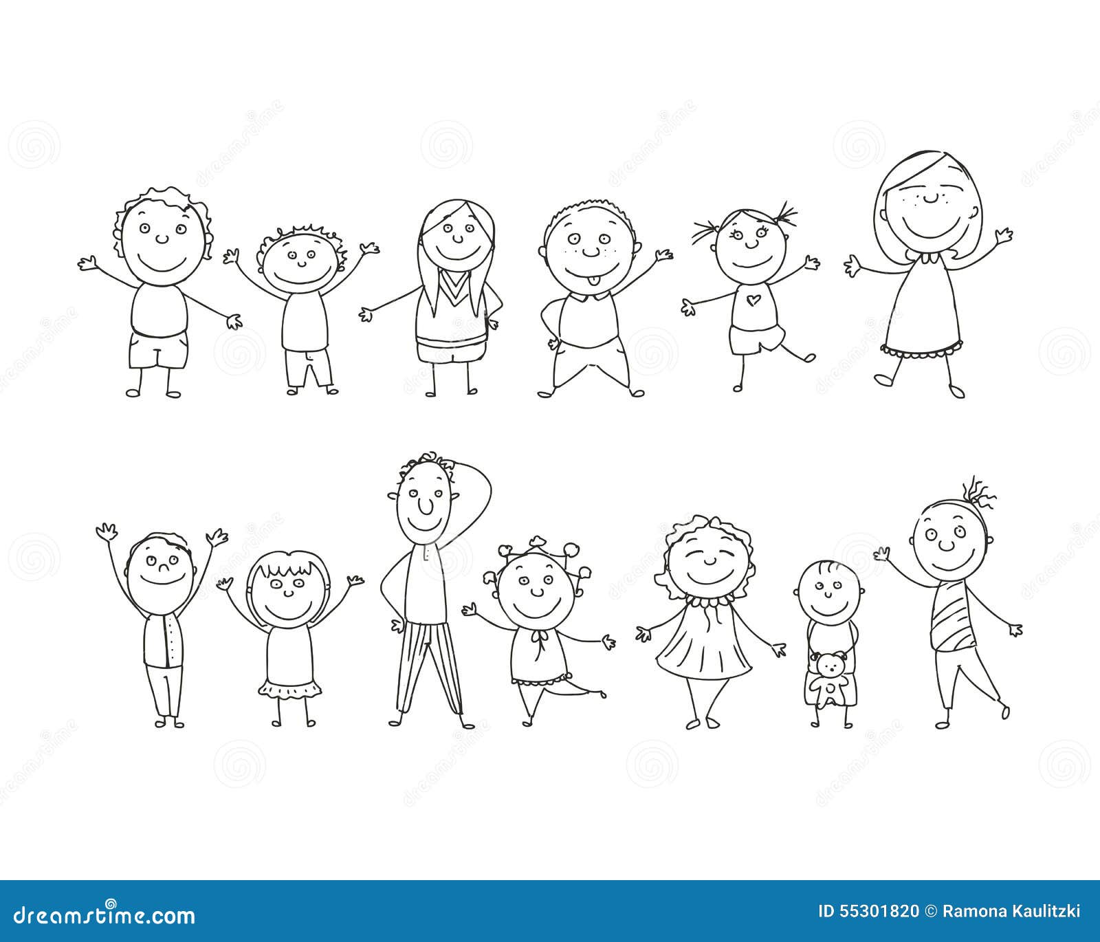Hand Drawn Kids stock illustration. Illustration of boys - 55301820