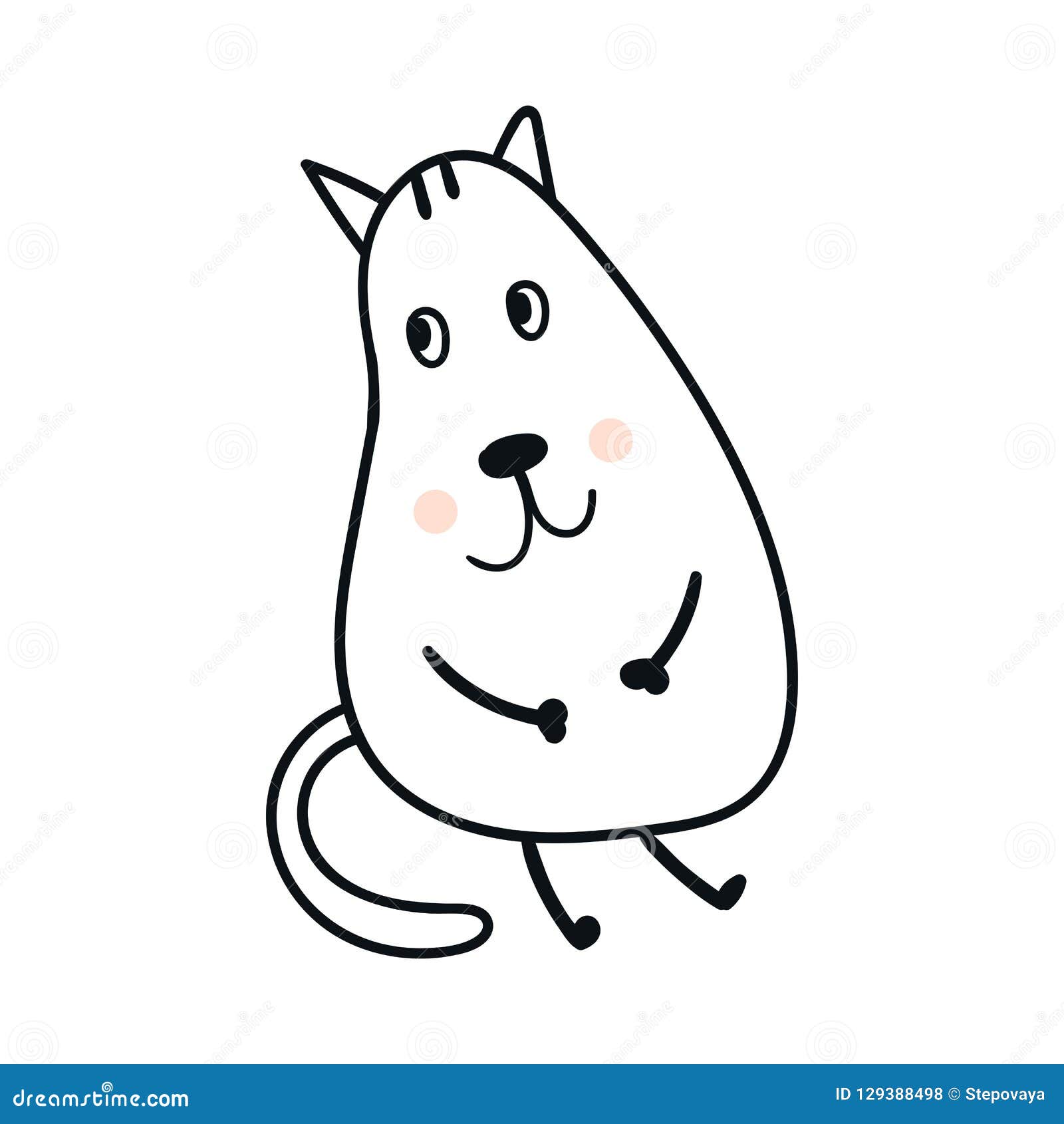 Hand Drawn Kids Illustration with Cute Cat Animal. Vector Illustration ...