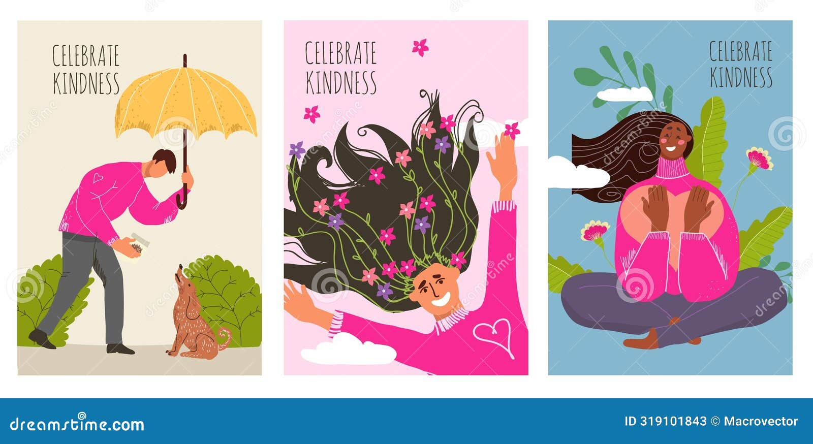 Hand Drawn Kindness Concept Flat Cartoon Card Set Stock Illustration ...