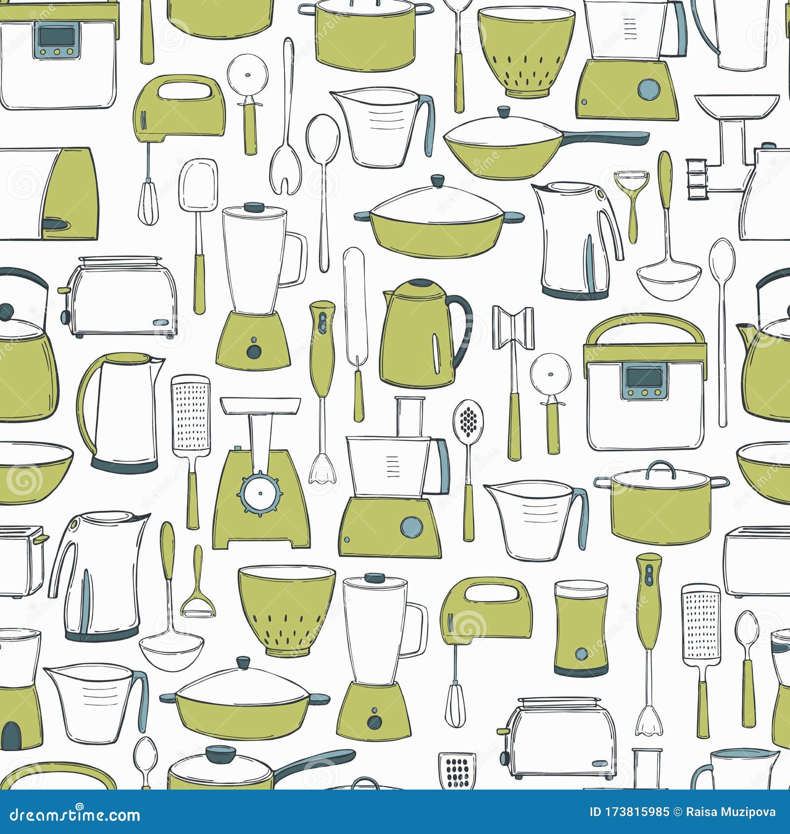 Kitchen Appliances and Utensils for Cooking. Vector Seamless Pattern ...