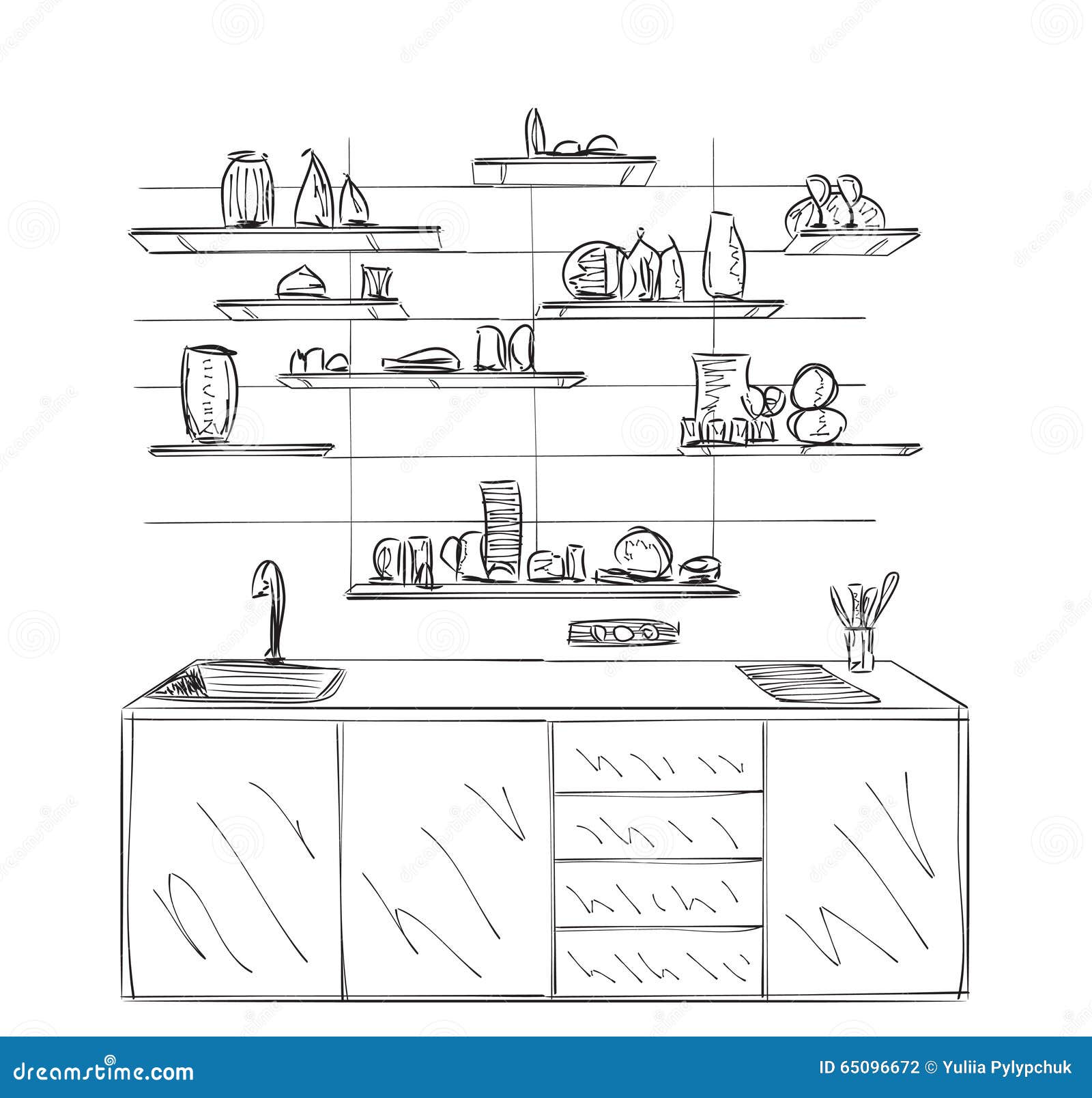 Hand drawn kitchen stock vector. Illustration of vintage - 65096672