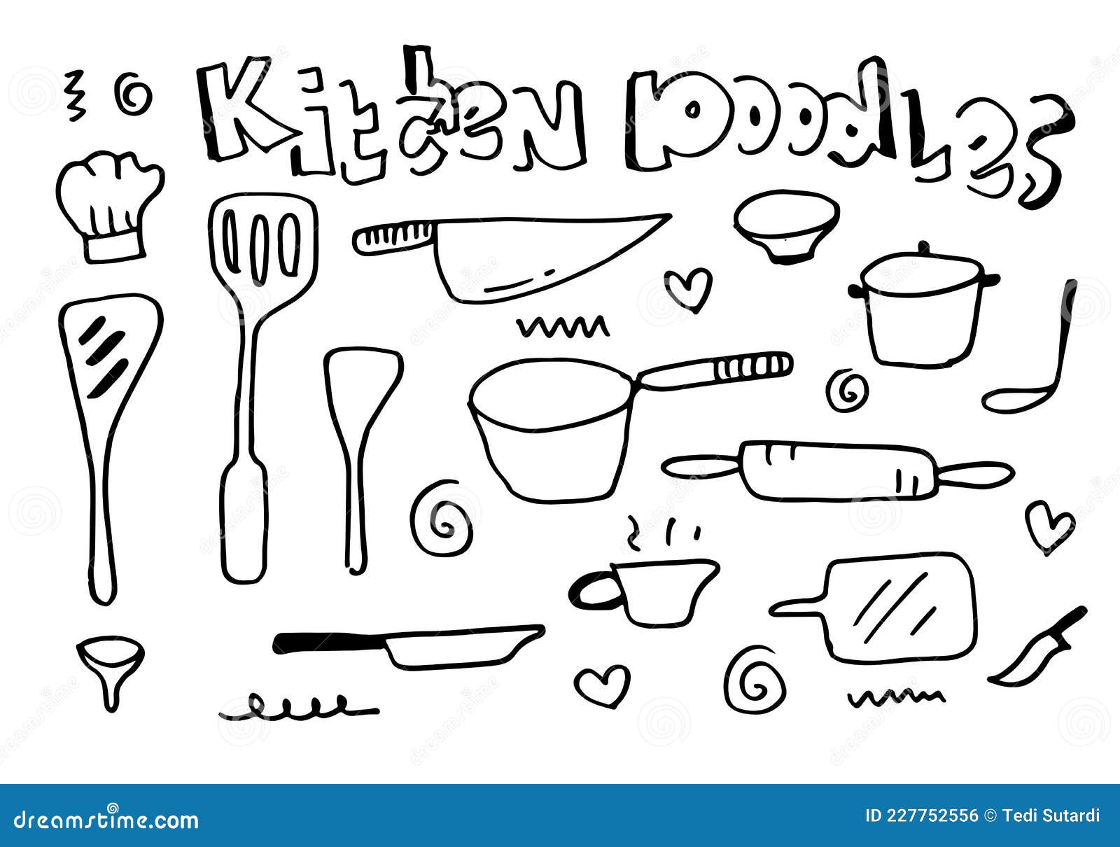 Hand Drawn Kitchen Doodles Icon Set. Cooking Tools and Kitchen Icon ...