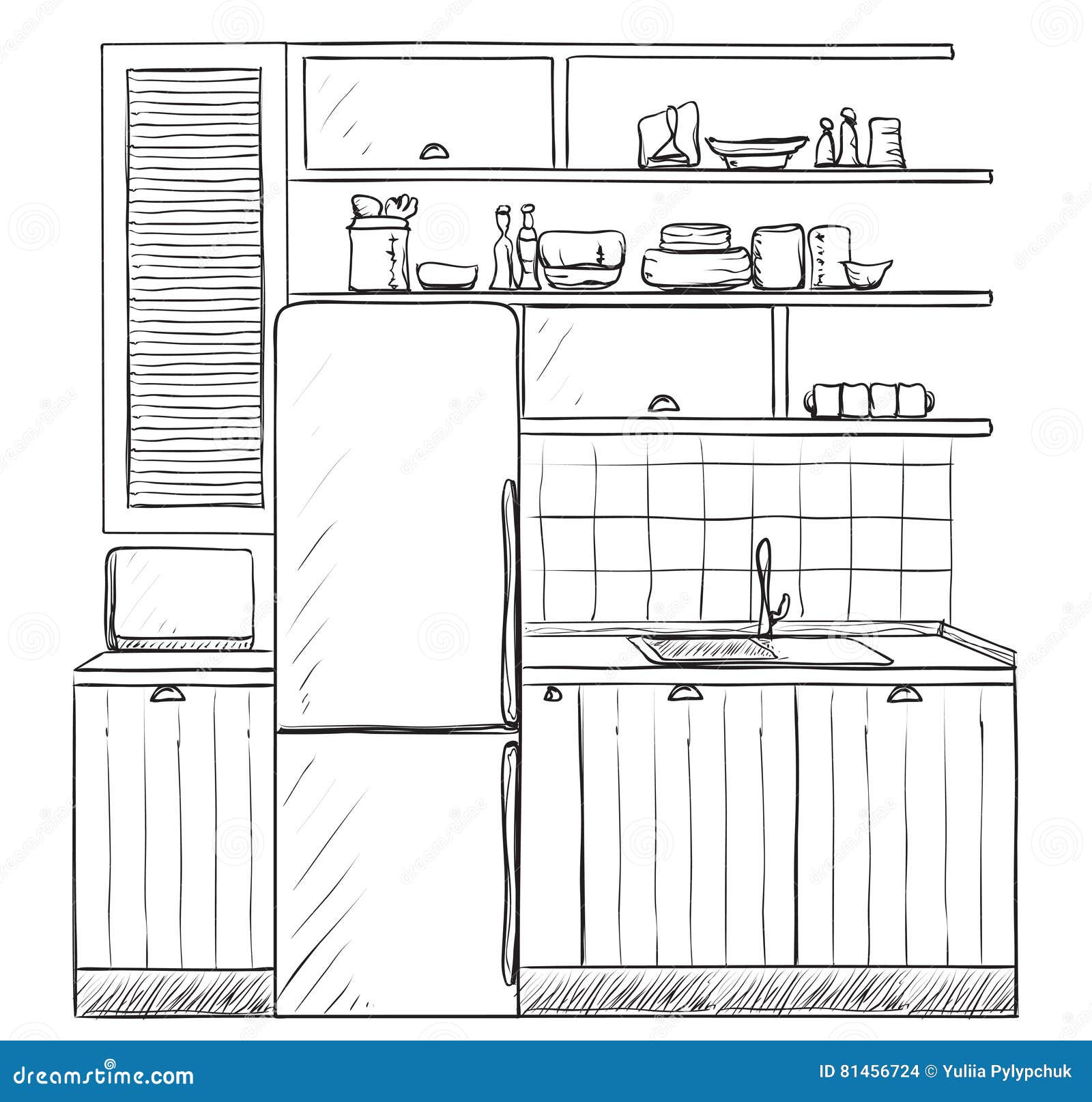 Hand Drawn Kitchen. Furniture Sketch Stock Vector - Illustration of ...