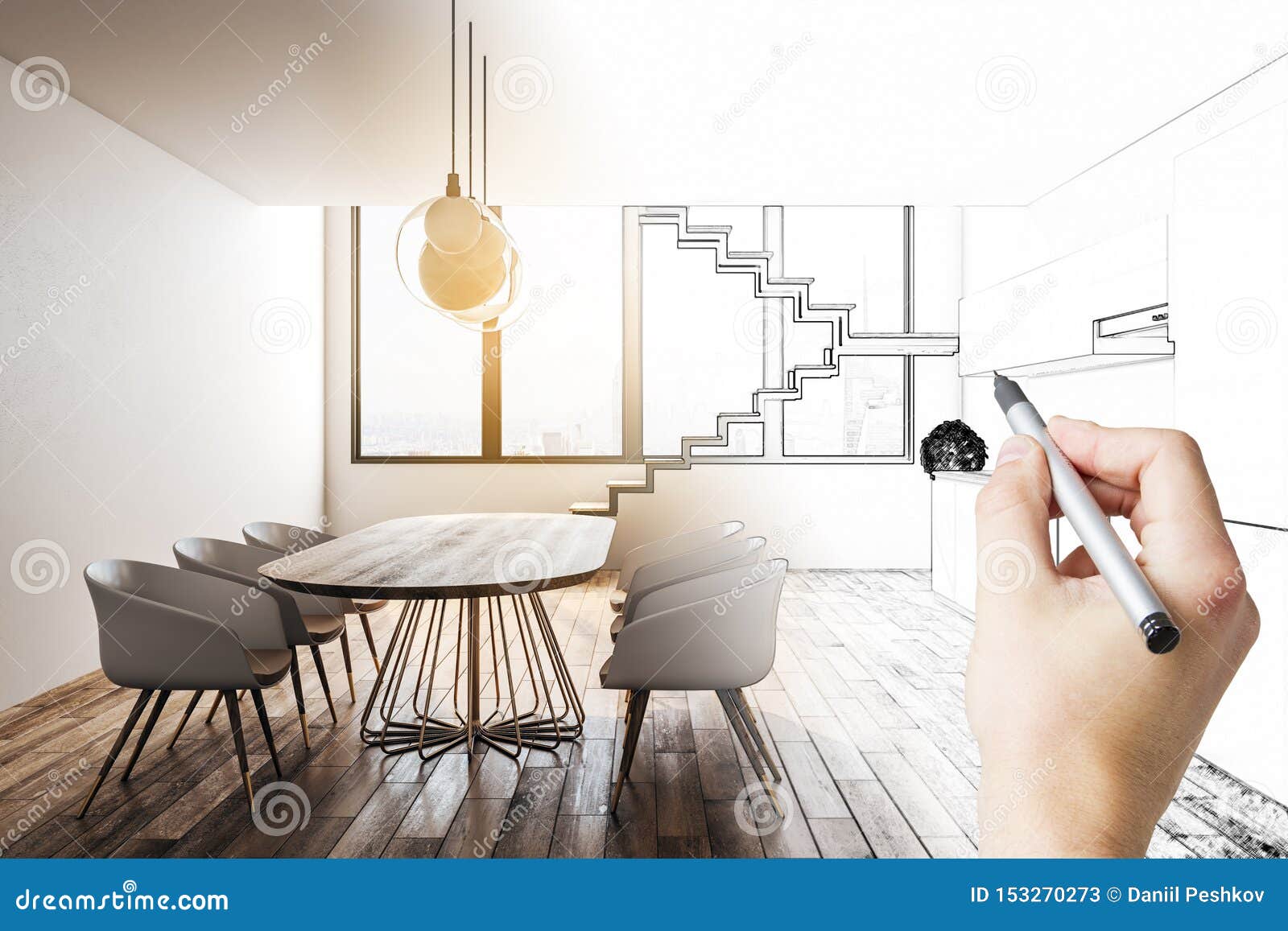 Hand Drawn Kitchen Interior Stock Image - Image of creative, modern ...