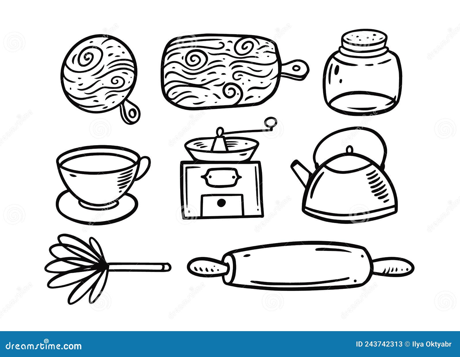Hand Drawn Kitchen Tools Doodle Set. Vector Illustration Stock Vector ...