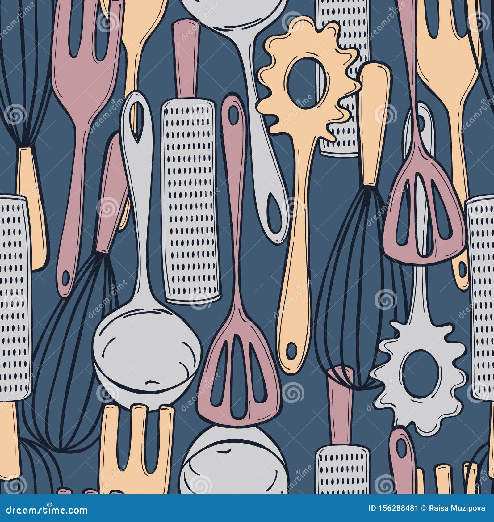 Hand Drawn Kitchen Tools. Vector Seamless Pattern Stock Vector ...