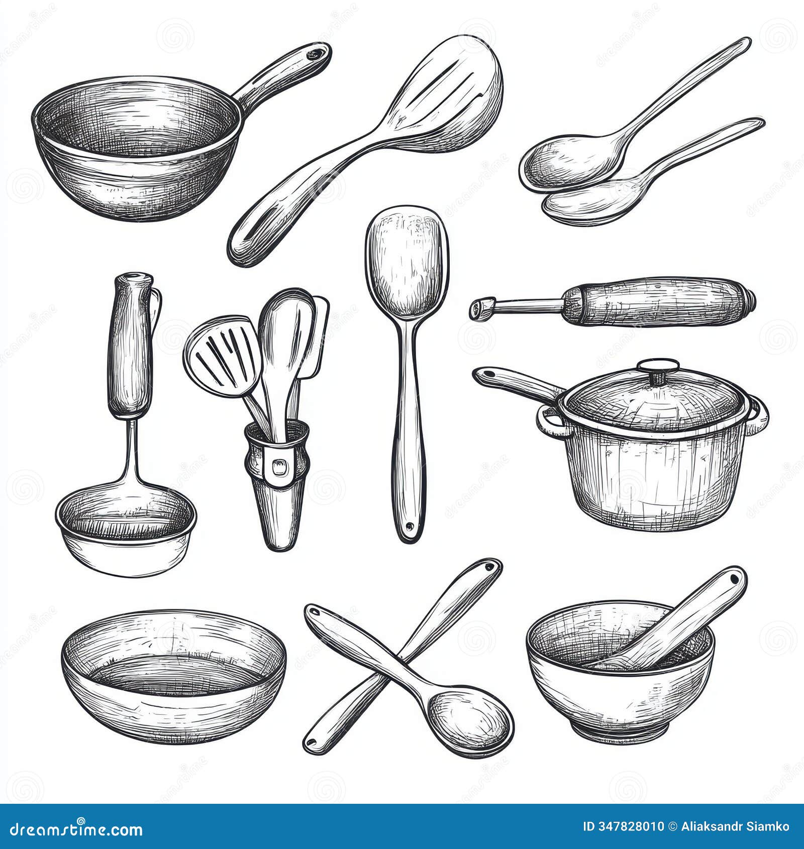 Hand-drawn Kitchen Utensils Arranged in a Decorative Layout Stock ...