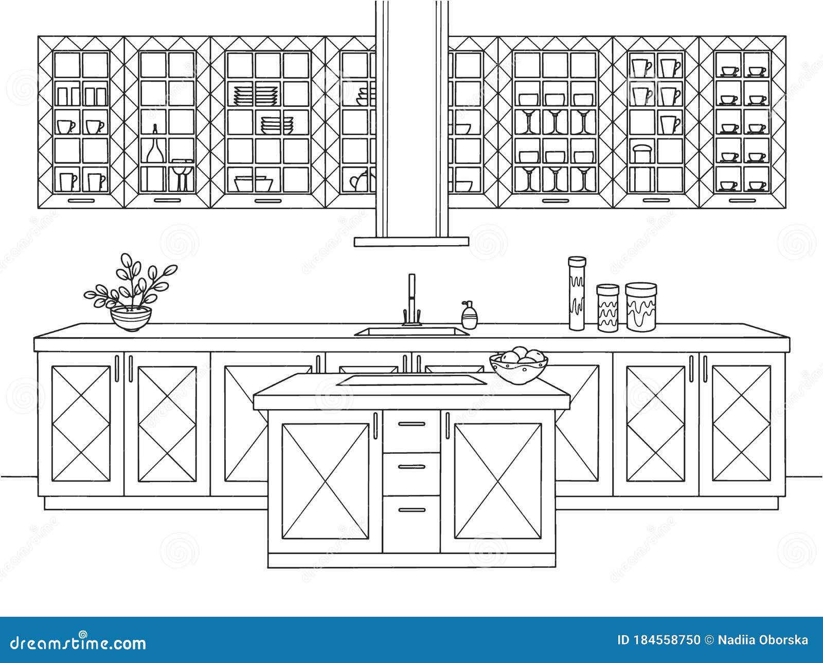 Hand Drawn Kitchen. Vector Illustration in Sketch Style Stock ...