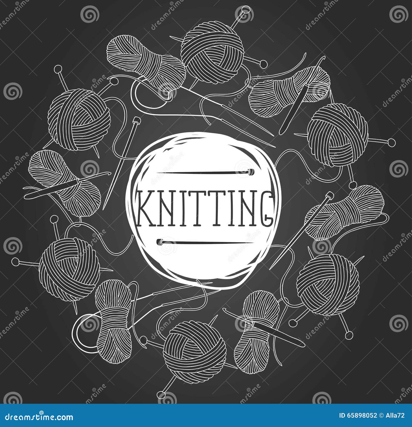 Hand Drawn Knit Frame. Hand Made Yarn Background Stock Vector ...