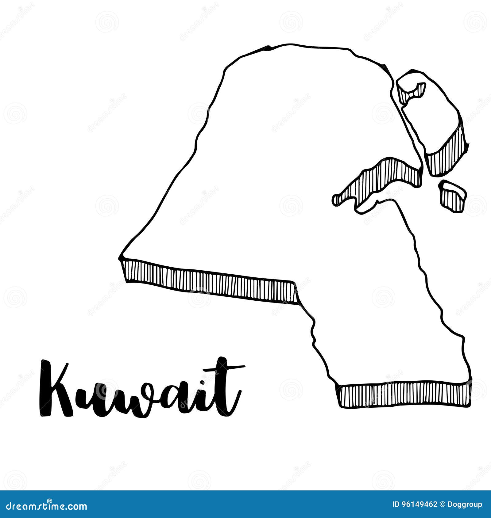 Hand Drawn of Kuwait Map, Illustration Stock Illustration ...