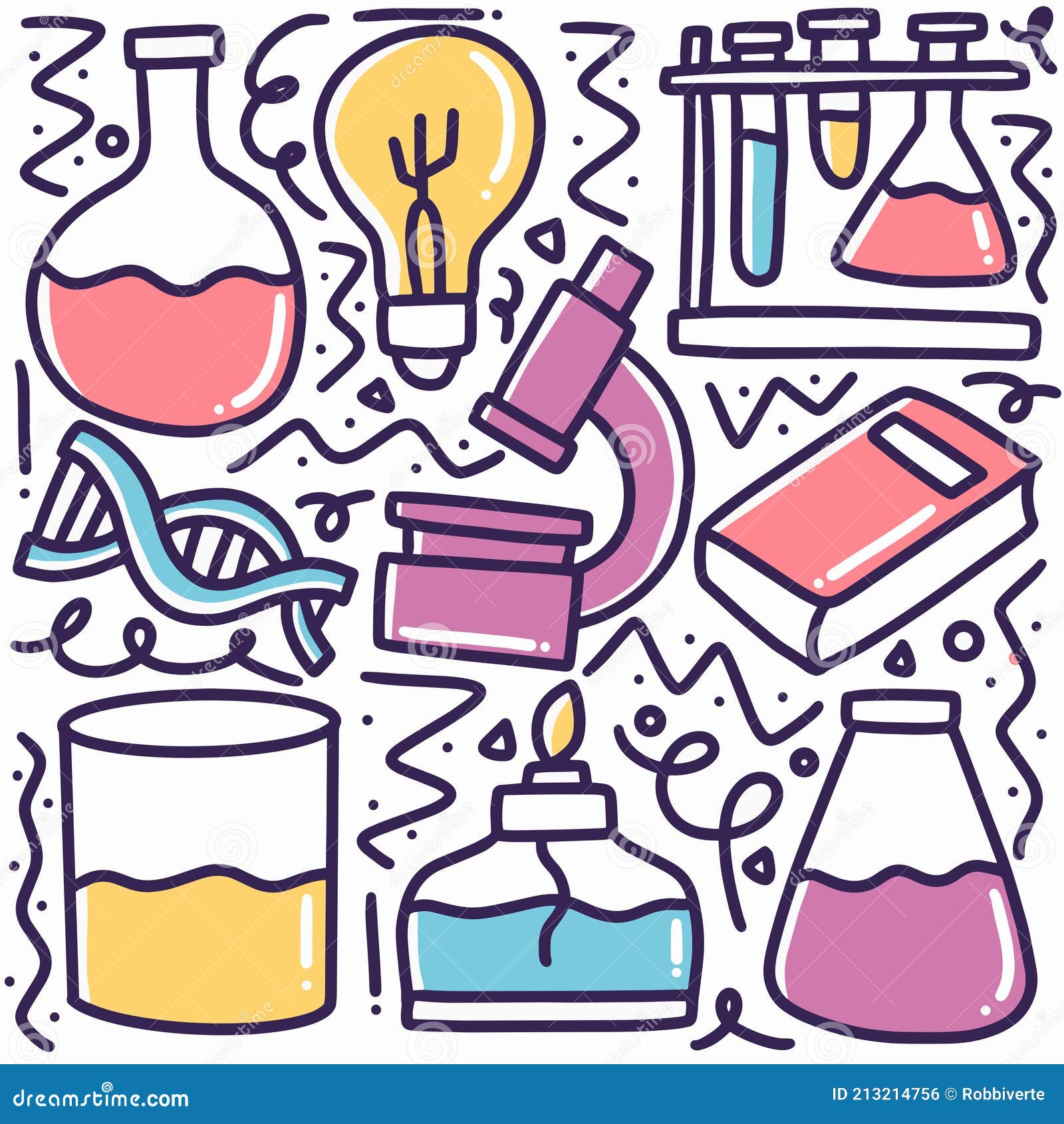Hand Drawn Lab Equipment Doodle Set Vector Illustration | CartoonDealer ...