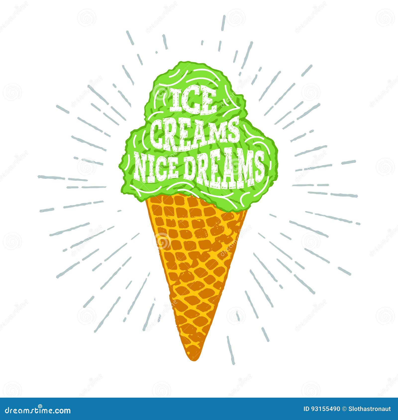 Hand Drawn Label with Ice Cream Vector Illustration. Stock Vector ...