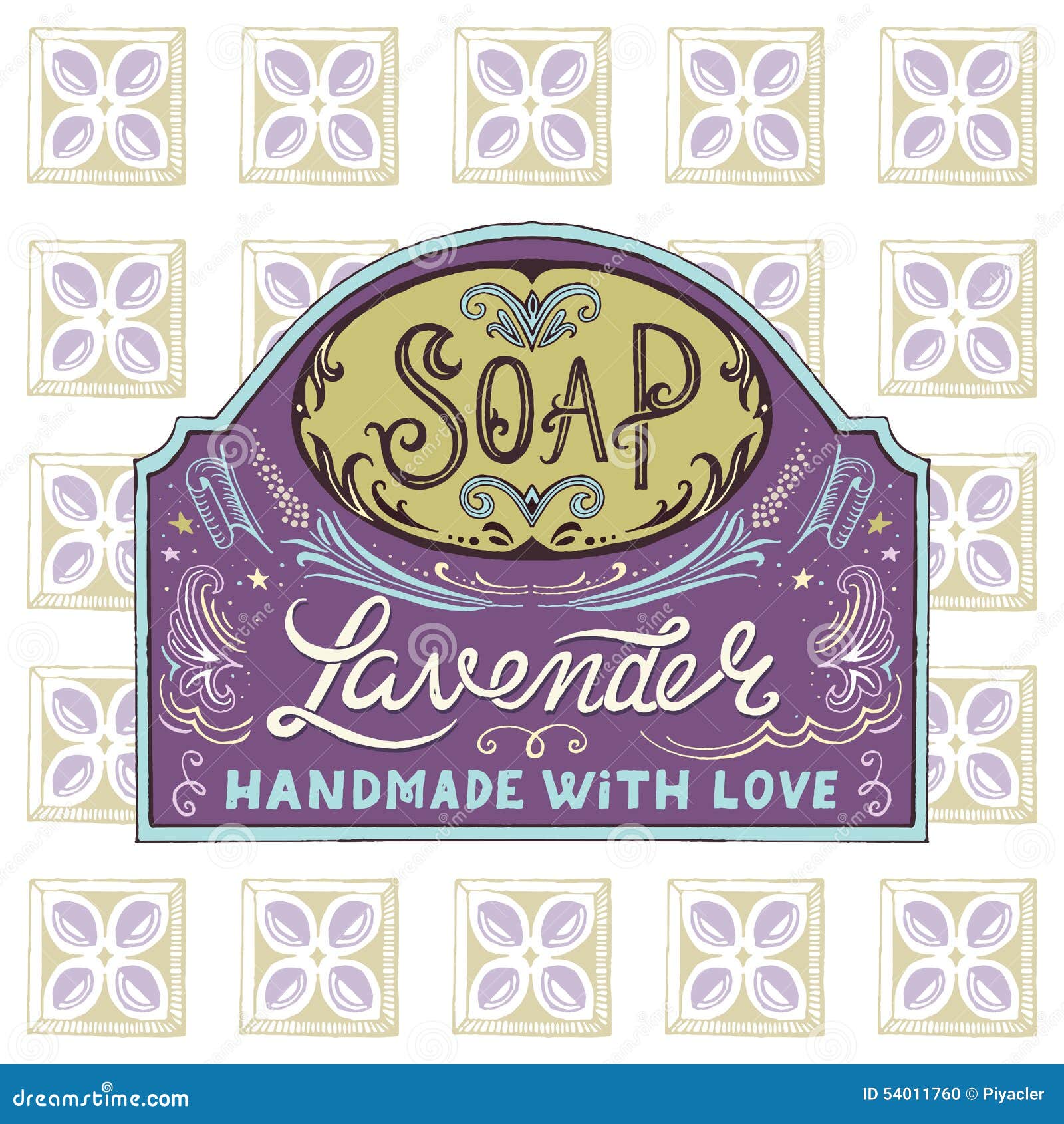 Hand Drawn Label and Pattern for Handmade Soap Bar Stock Vector ...