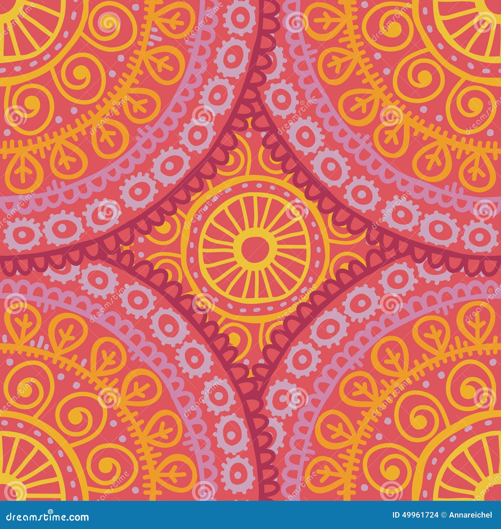 Hand Drawn Lace Ethnic Seamless Pattern in Pink and Orange Ton Stock ...