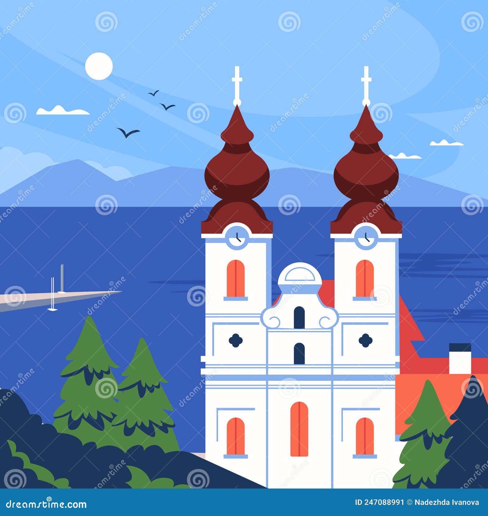 Hand Drawn Lake Balaton Illustration Vector Illustration. Stock Vector ...