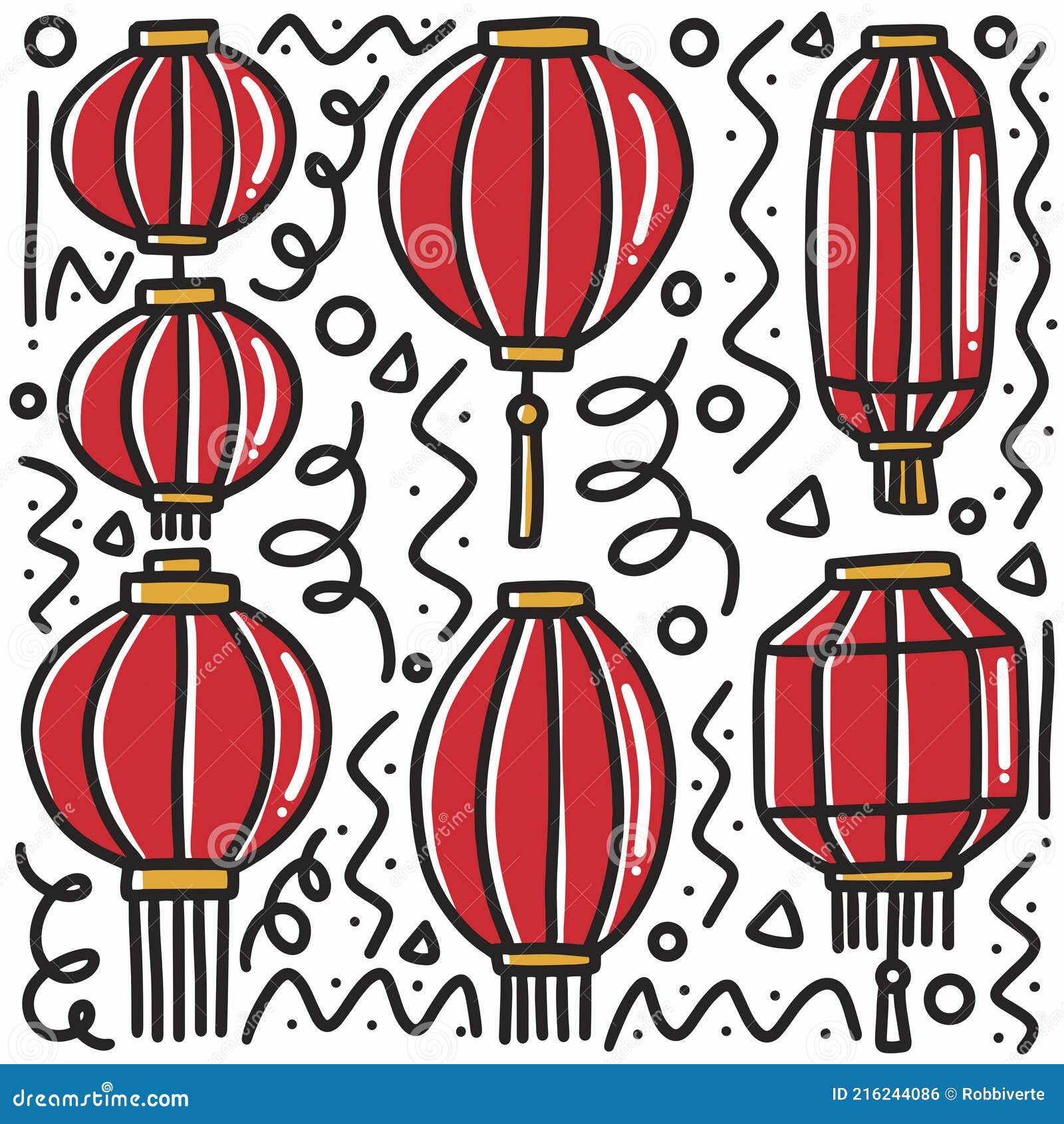 Hand Drawn Lampion Doodle Set Stock Vector - Illustration of drawing ...