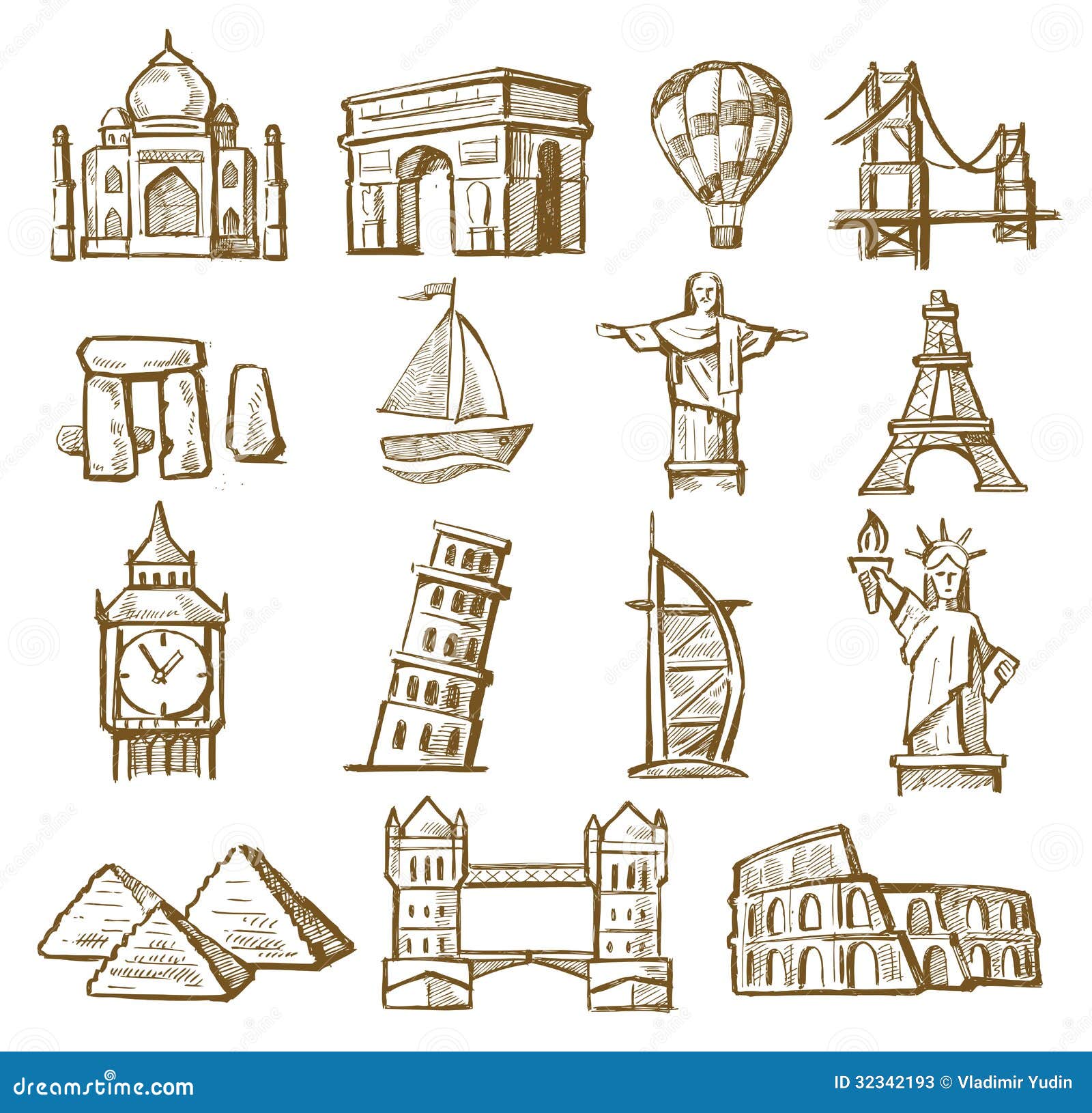 Hand Drawn Landmarks Cartoon Vector | CartoonDealer.com #32342193