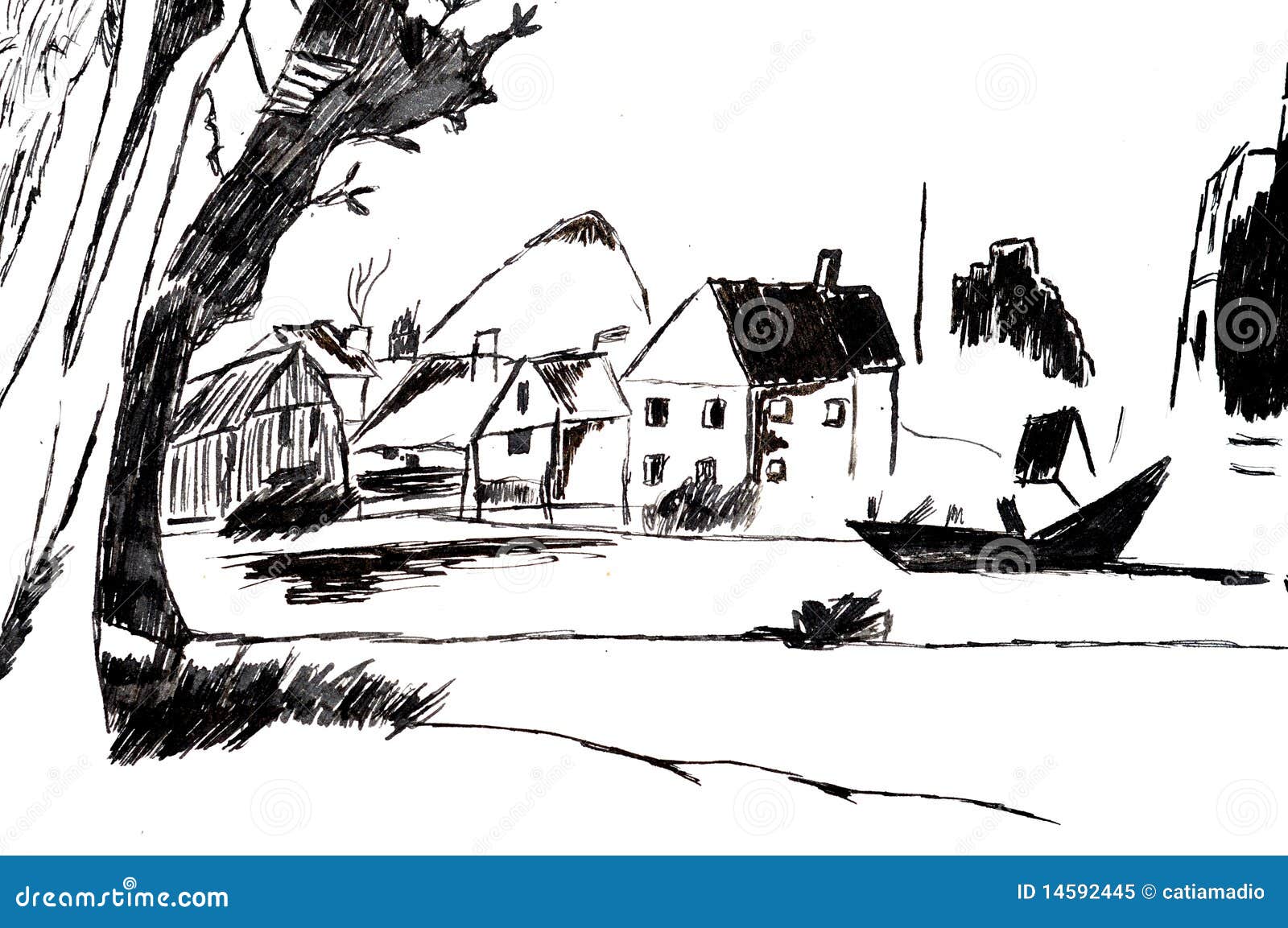 Hand drawn landscape stock illustration. Illustration of plan - 14592445